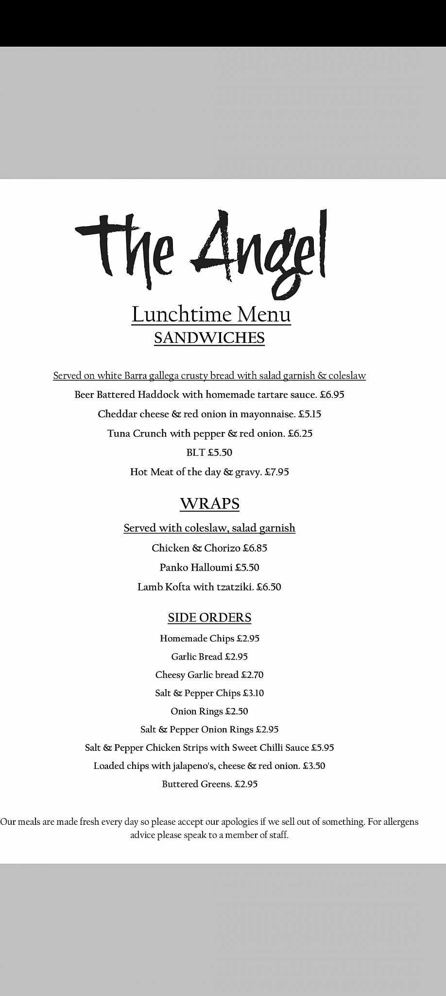 Menu at The Angel pub & bar, Pontefract