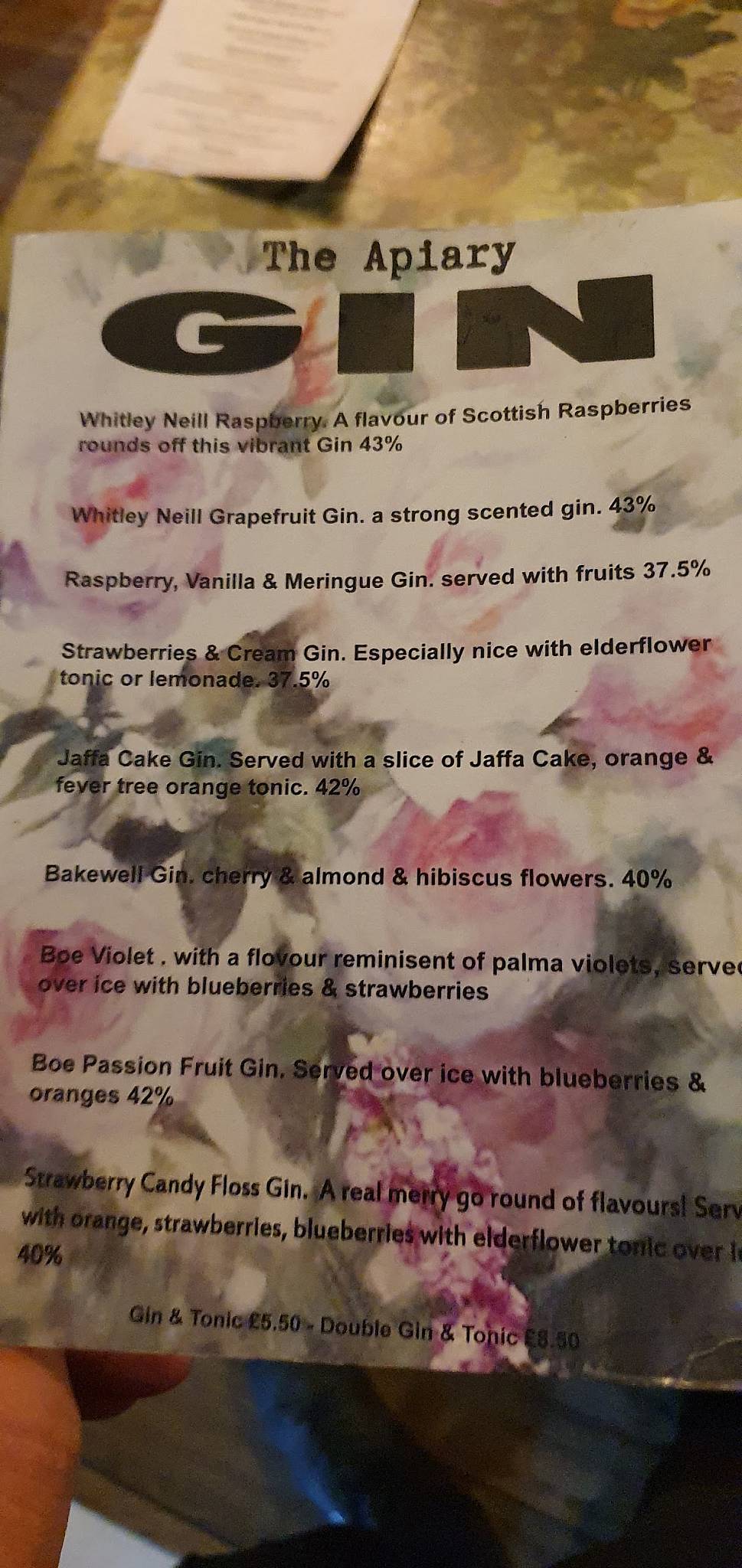 Menu at The Apiary at Castle Donington cafe, Castle Donington
