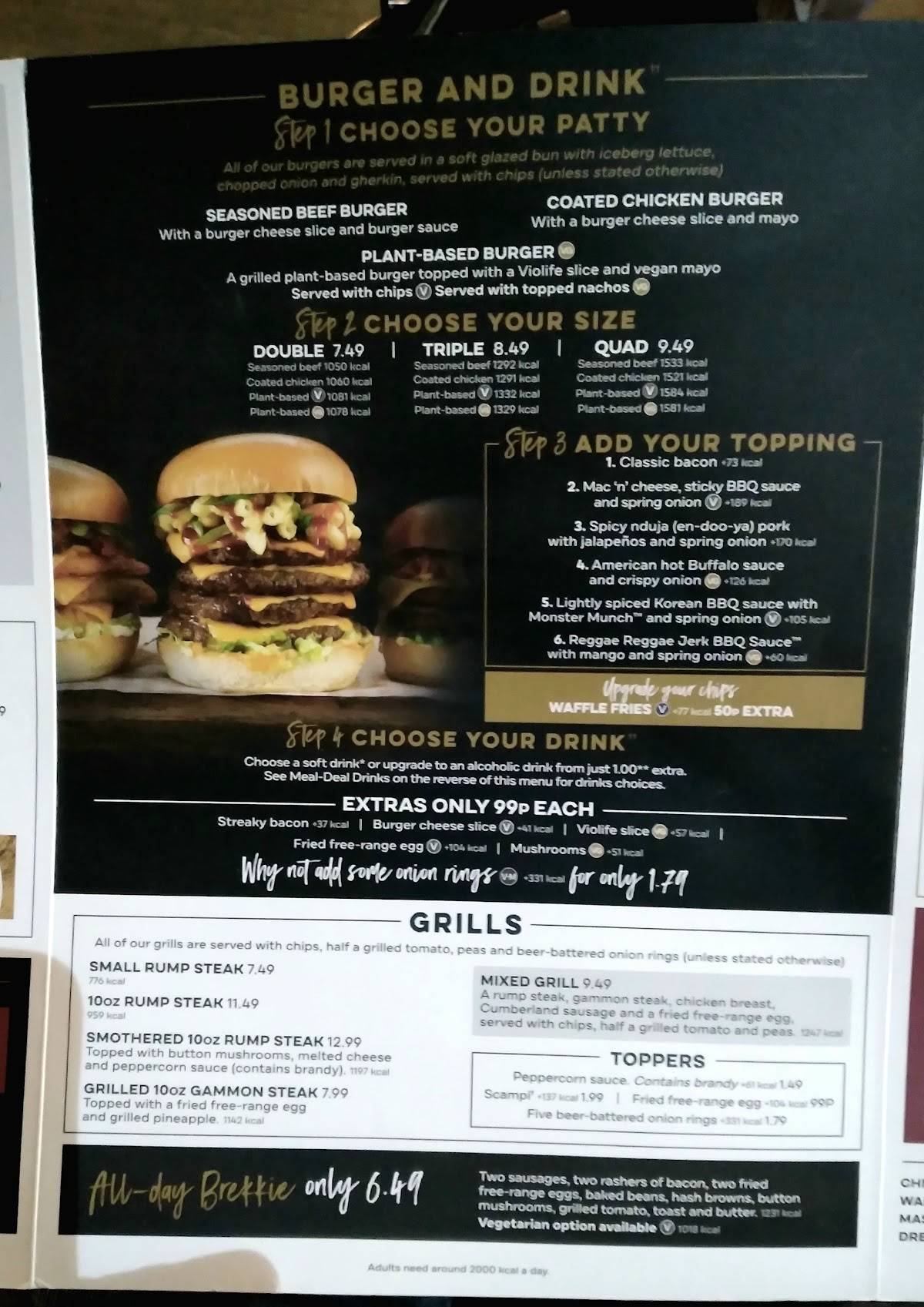 Menu at The Bessemer restaurant, Sheffield, The Fountain Precinct