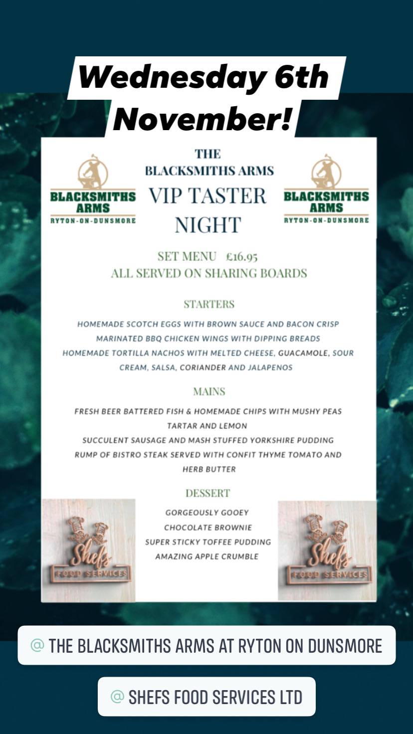 Menu at The Blacksmiths Arms pub & bar, Coventry, 19 High St