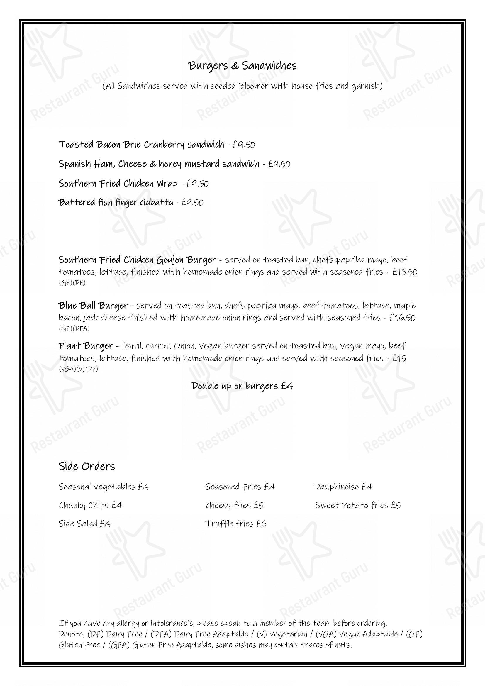 Menu at The Blue Ball at Braunston restaurant, Oakham