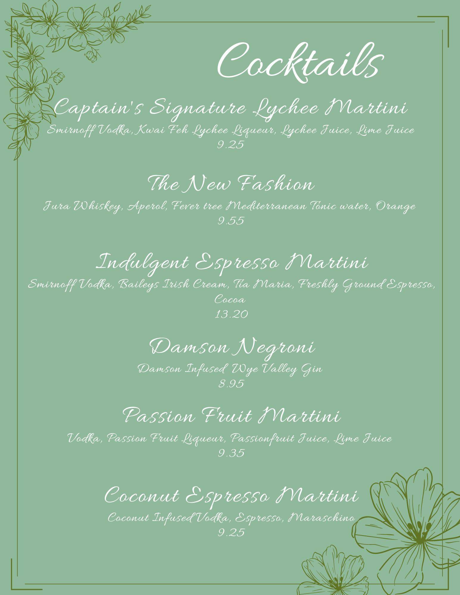 Menu at The Boat Inn restaurant, Chepstow