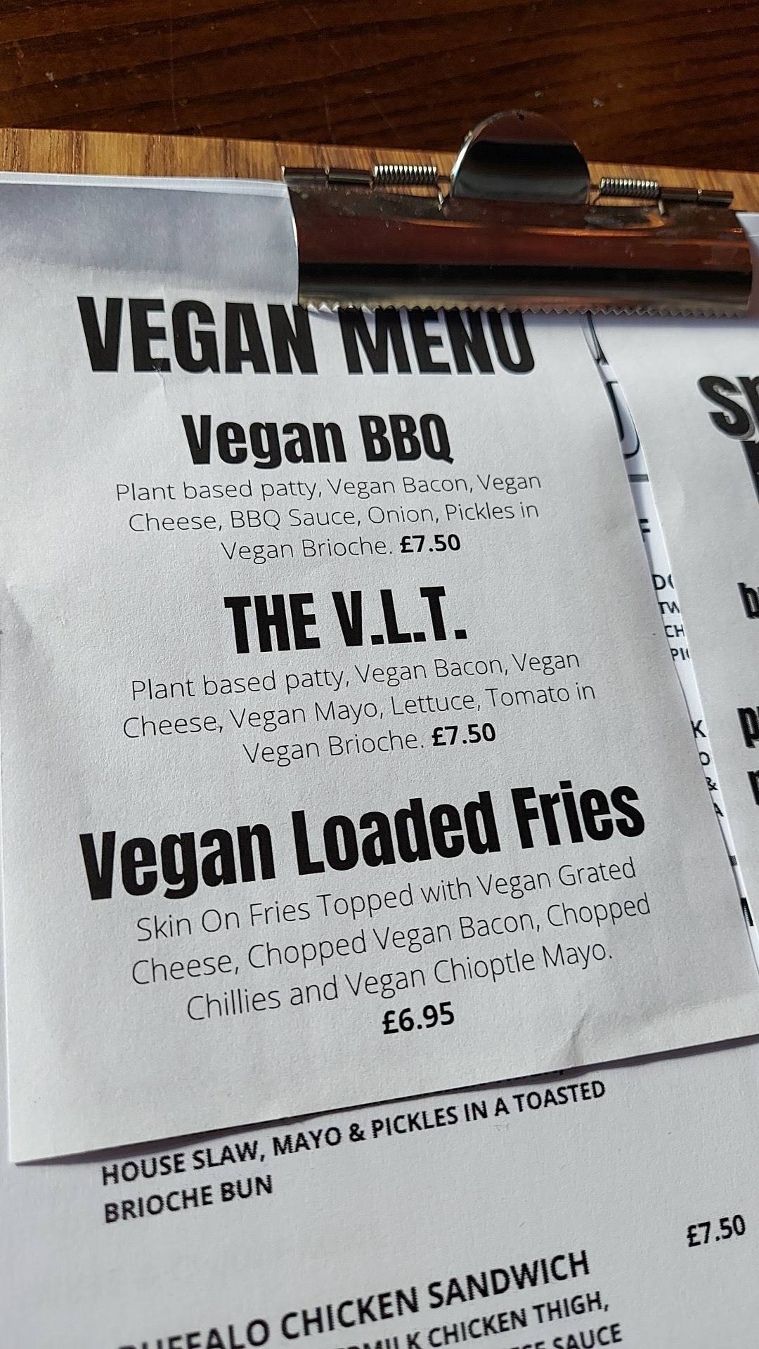 Menu at The Bobbin restaurant, Cleethorpes