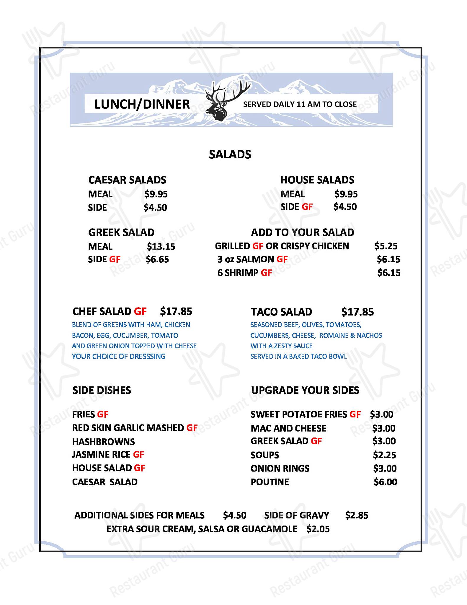 Menu at The Bombi Restaurant, Castlegar