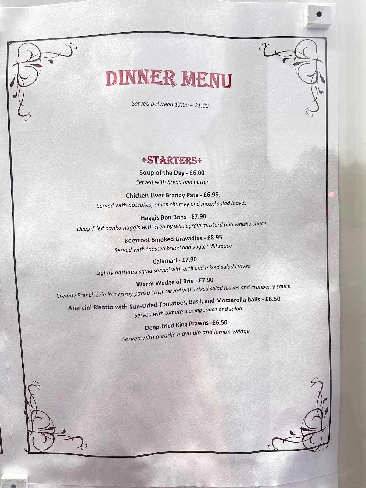 Menu at The Bridge Restaurant of Pitlochry, Pitlochry