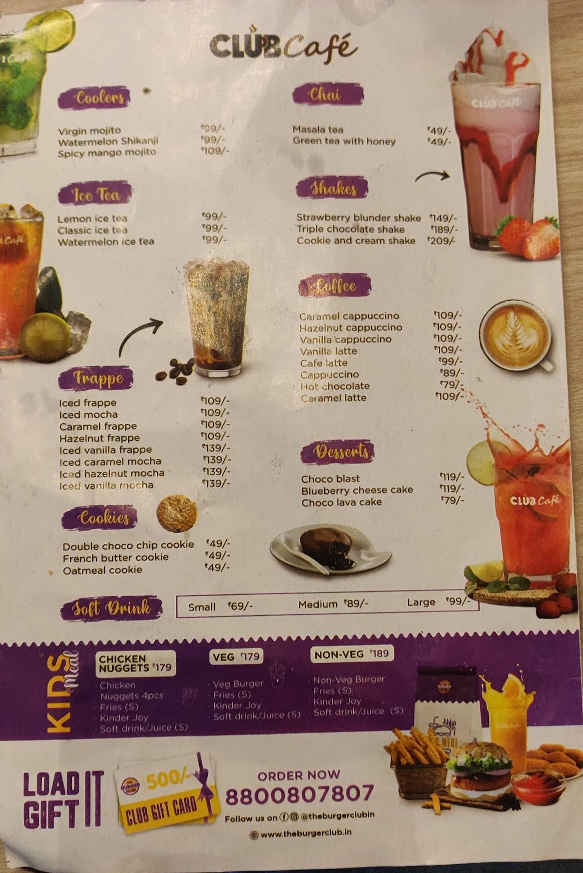 Menu at The Burger Club, Amritsar