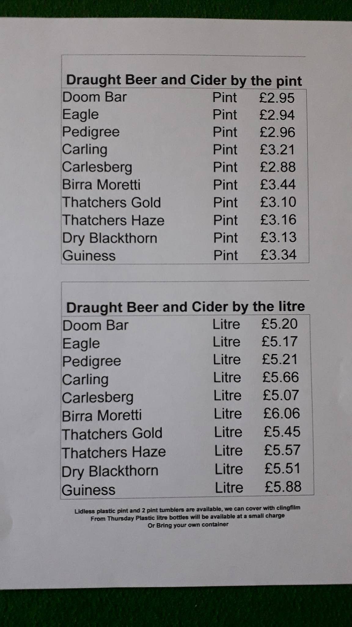 Menu at The Catash Inn pub & bar, North Cadbury, Cary Rd