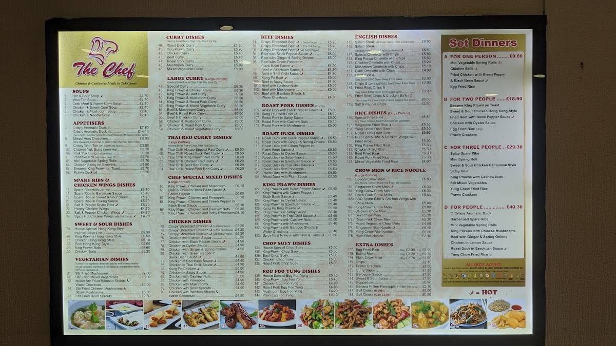 Menu at The Chef fast food, Birmingham, 268 Chester Rd