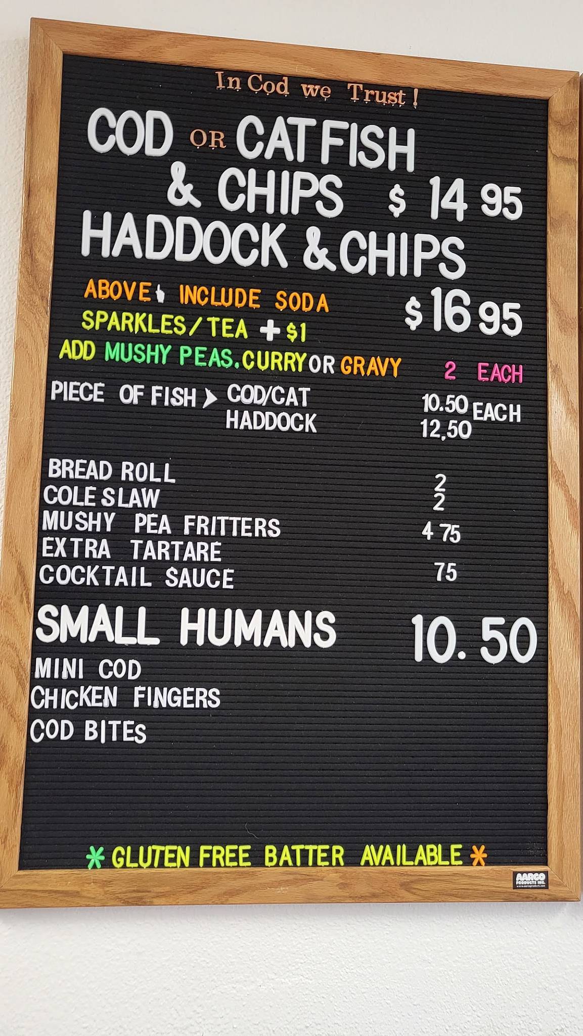 Menu at The Codfather restaurant, Henderson