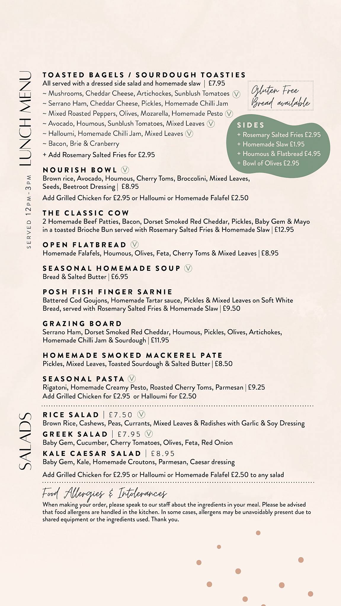 Menu at The Cowshed Dorset cafe, Poole