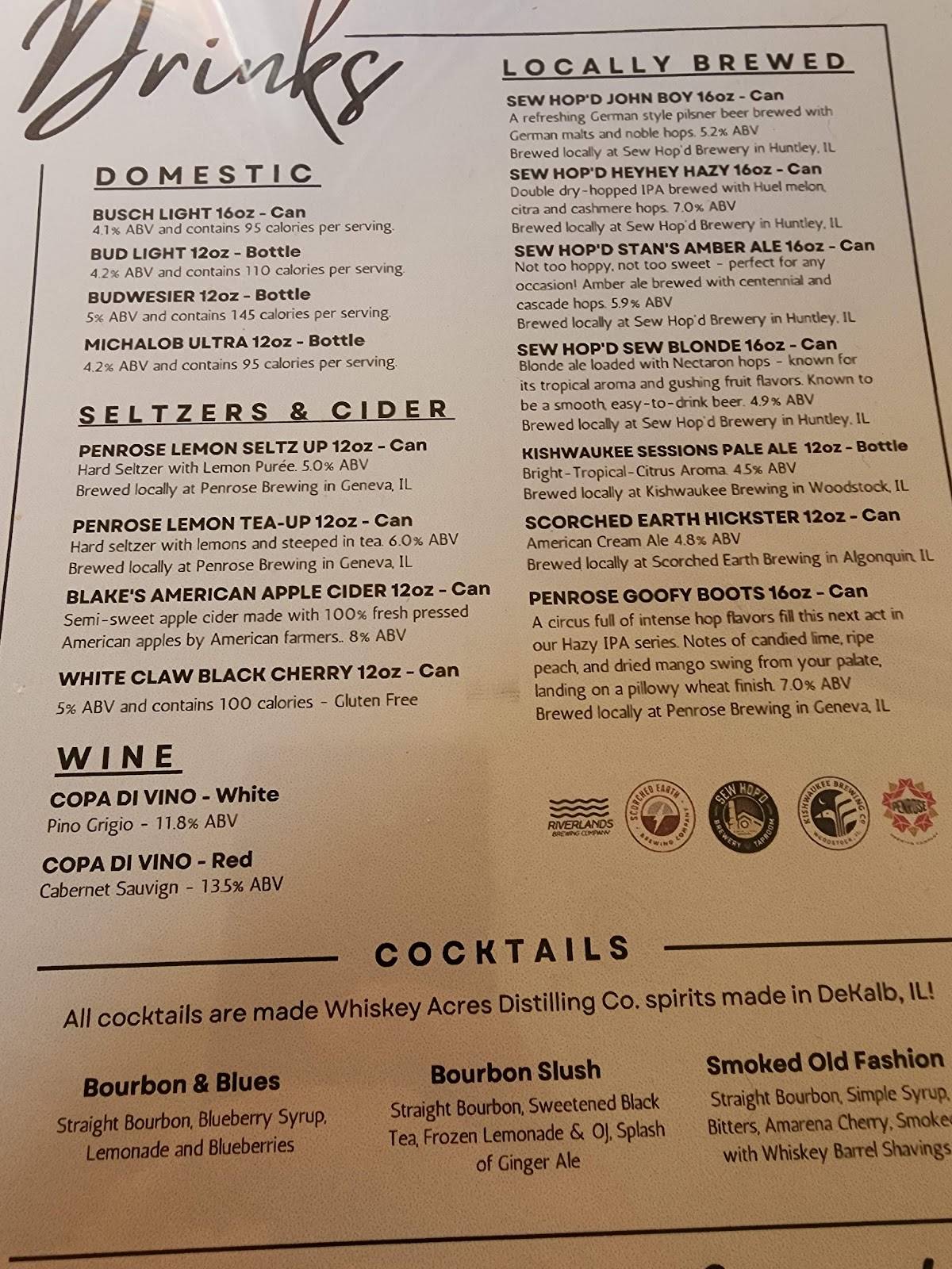 Menu at The Dirty Bird restaurant, Sycamore