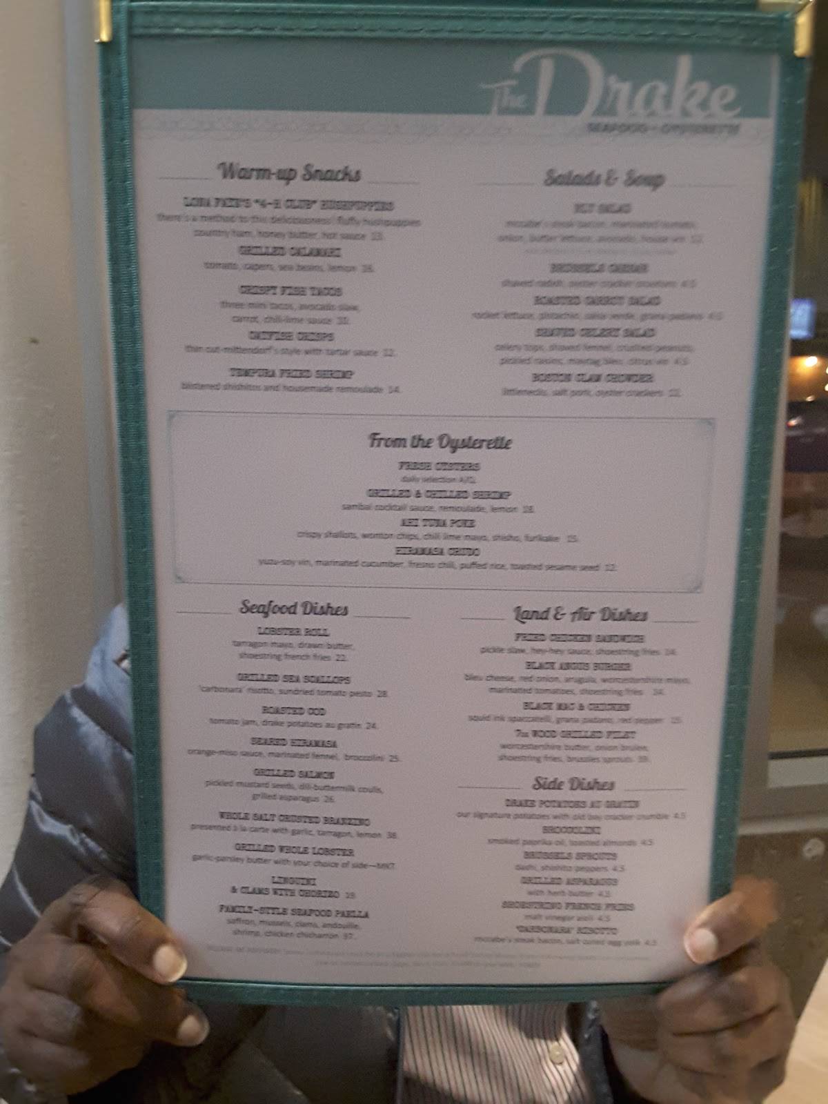 Menu at The Drake restaurant, Oklahoma City