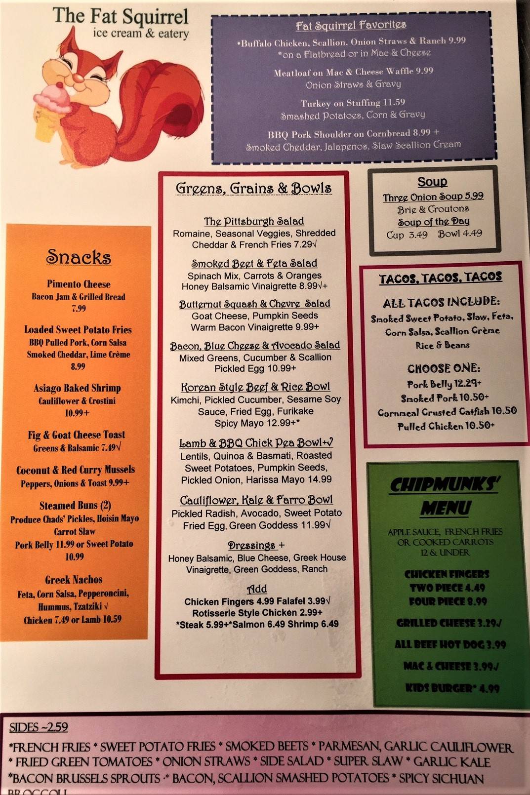 Menu at The Fat Squirrel Restaurant, Jennerstown