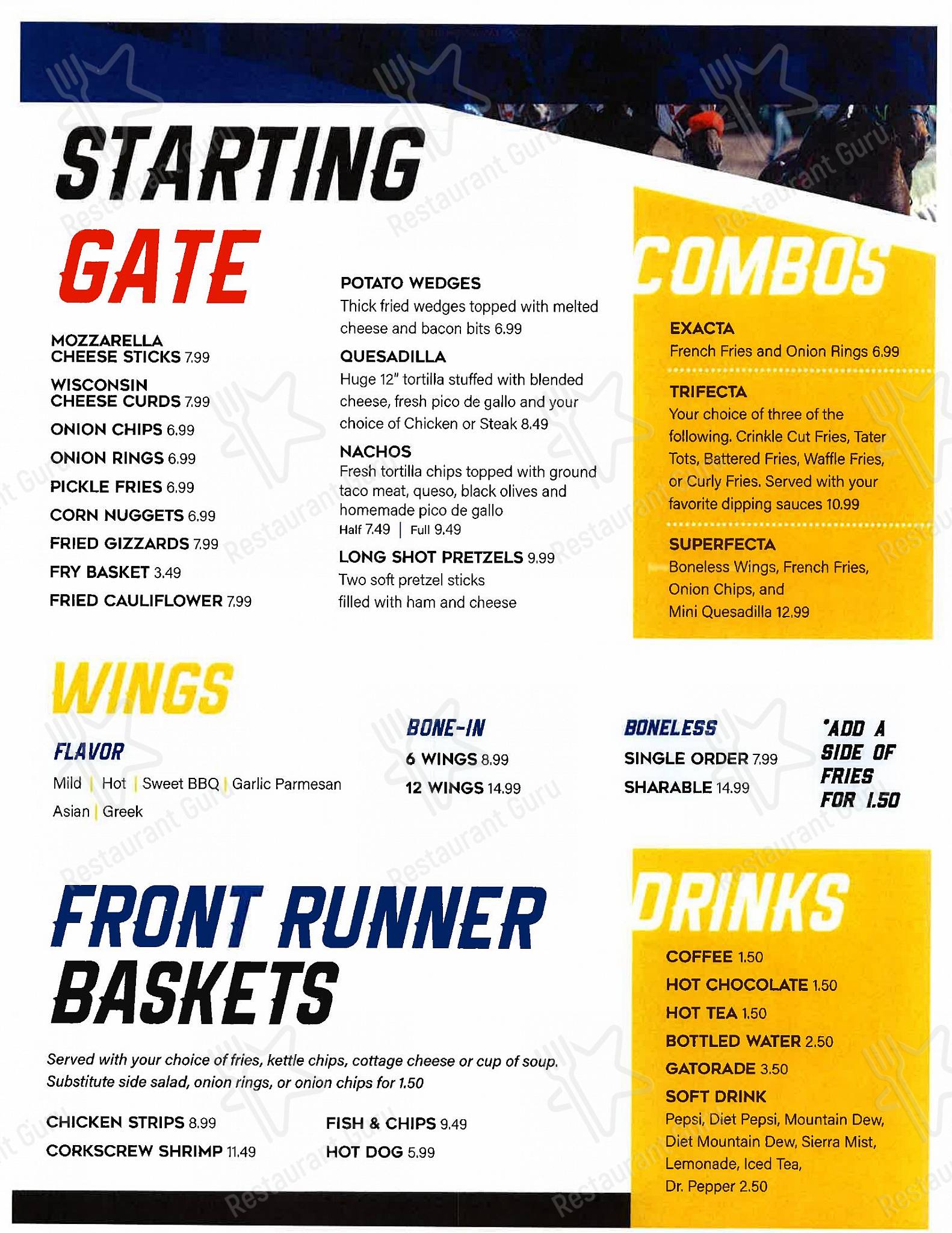 Menu at The Finish Line Cafe, USA