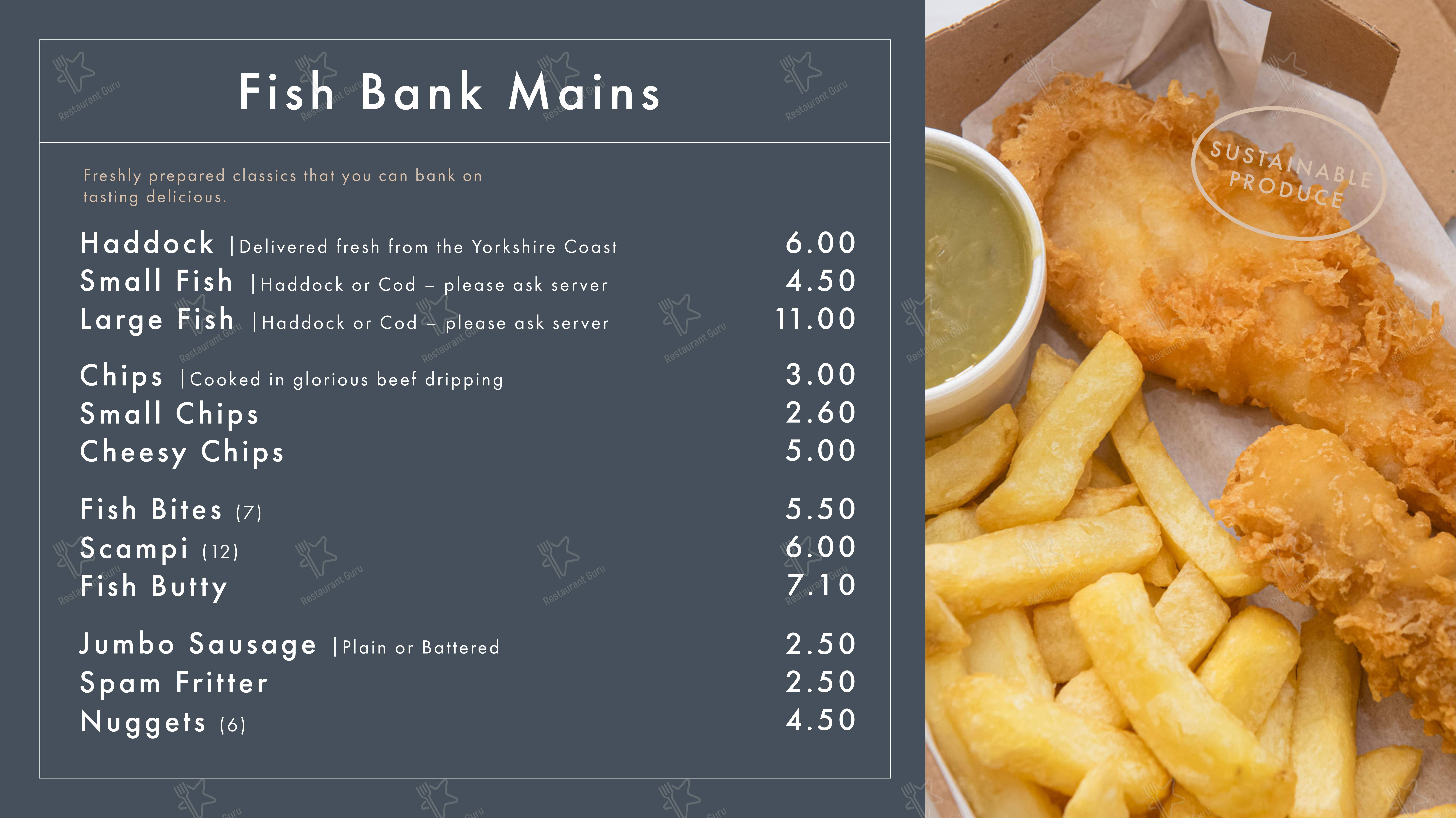 Menu at The Fish Bank restaurant, Sherburn in Elmet