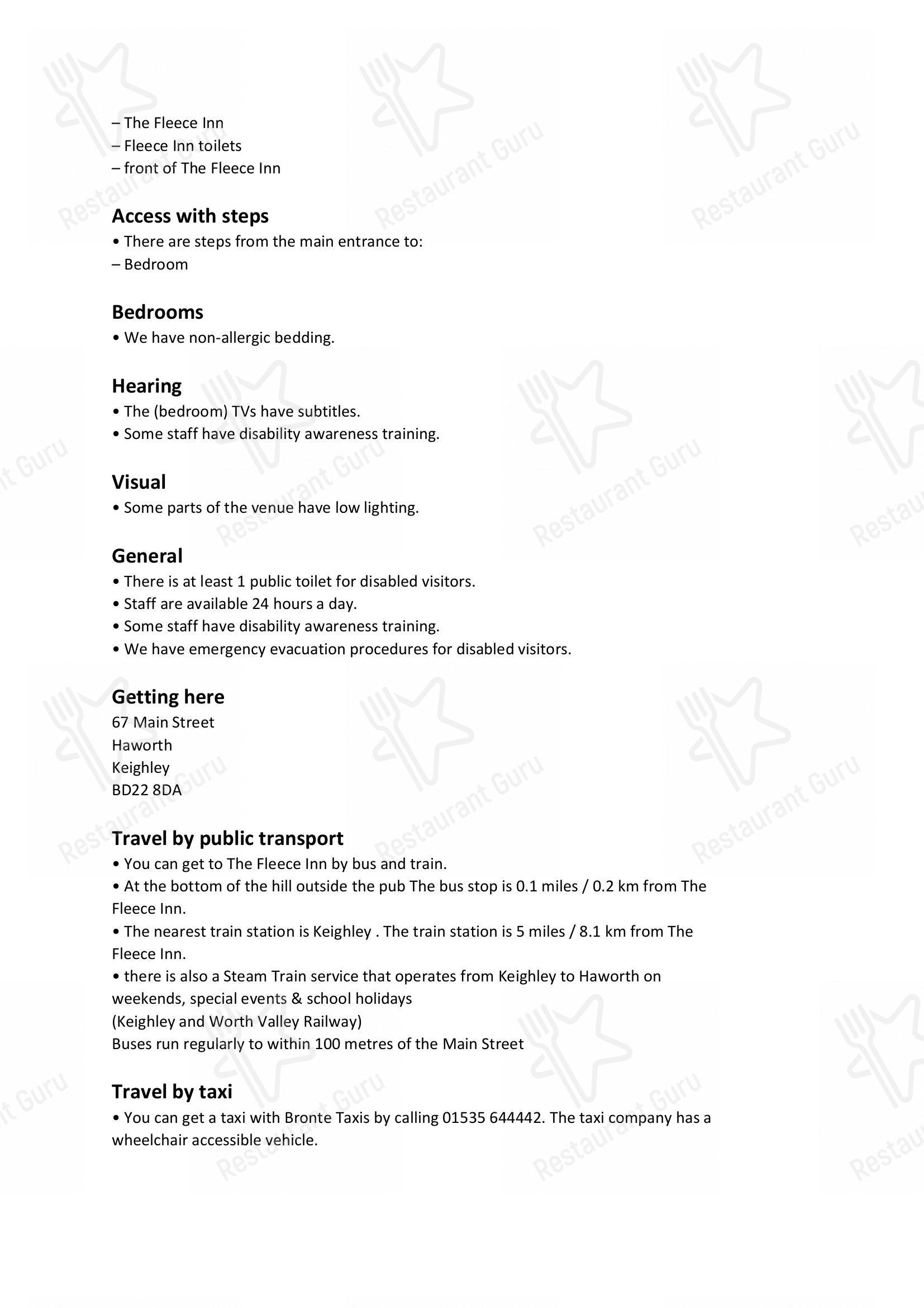 Menu at The Fleece Inn pub & bar, Haworth