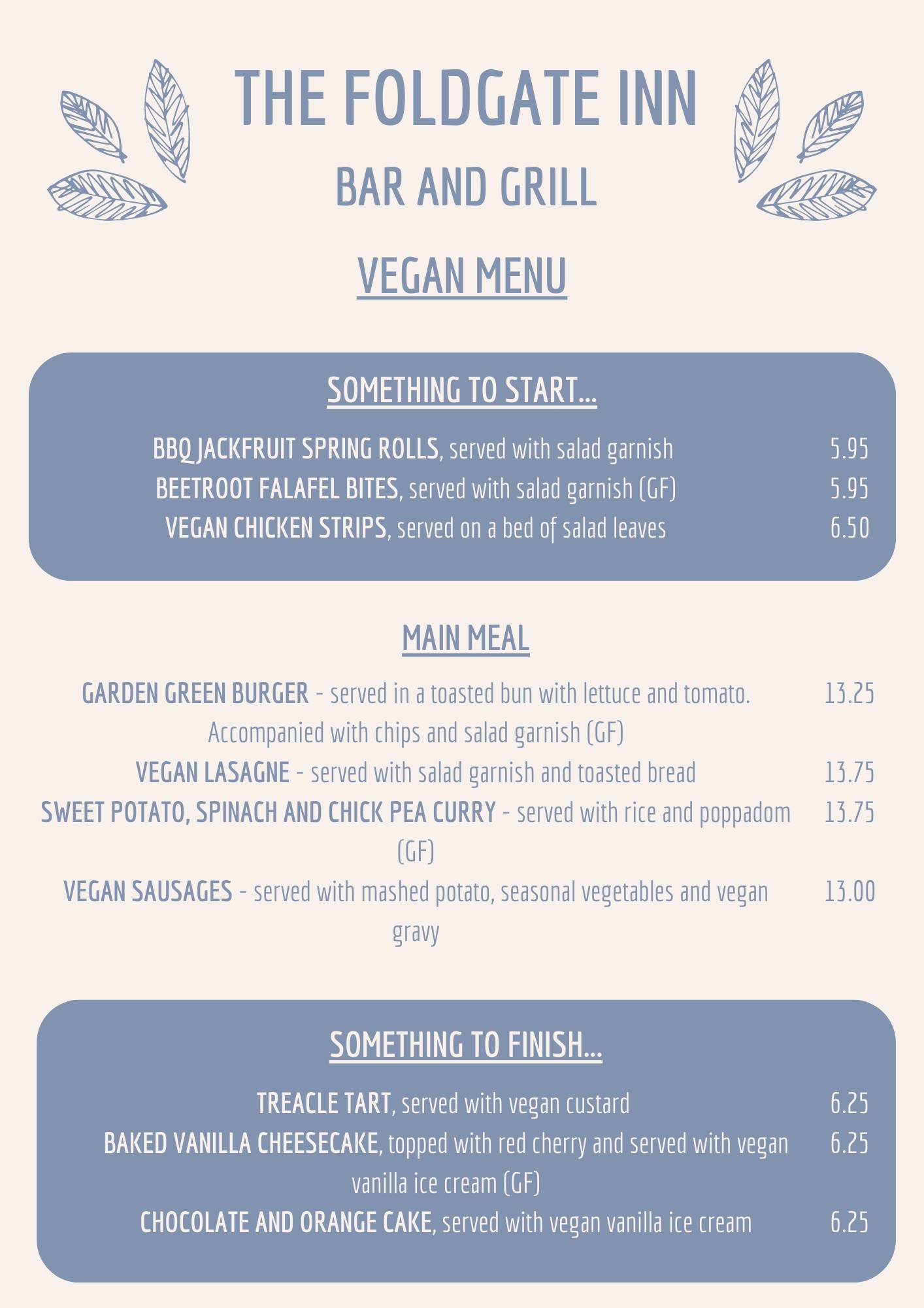 Menu at The Foldgate Inn pub & bar, Stradsett
