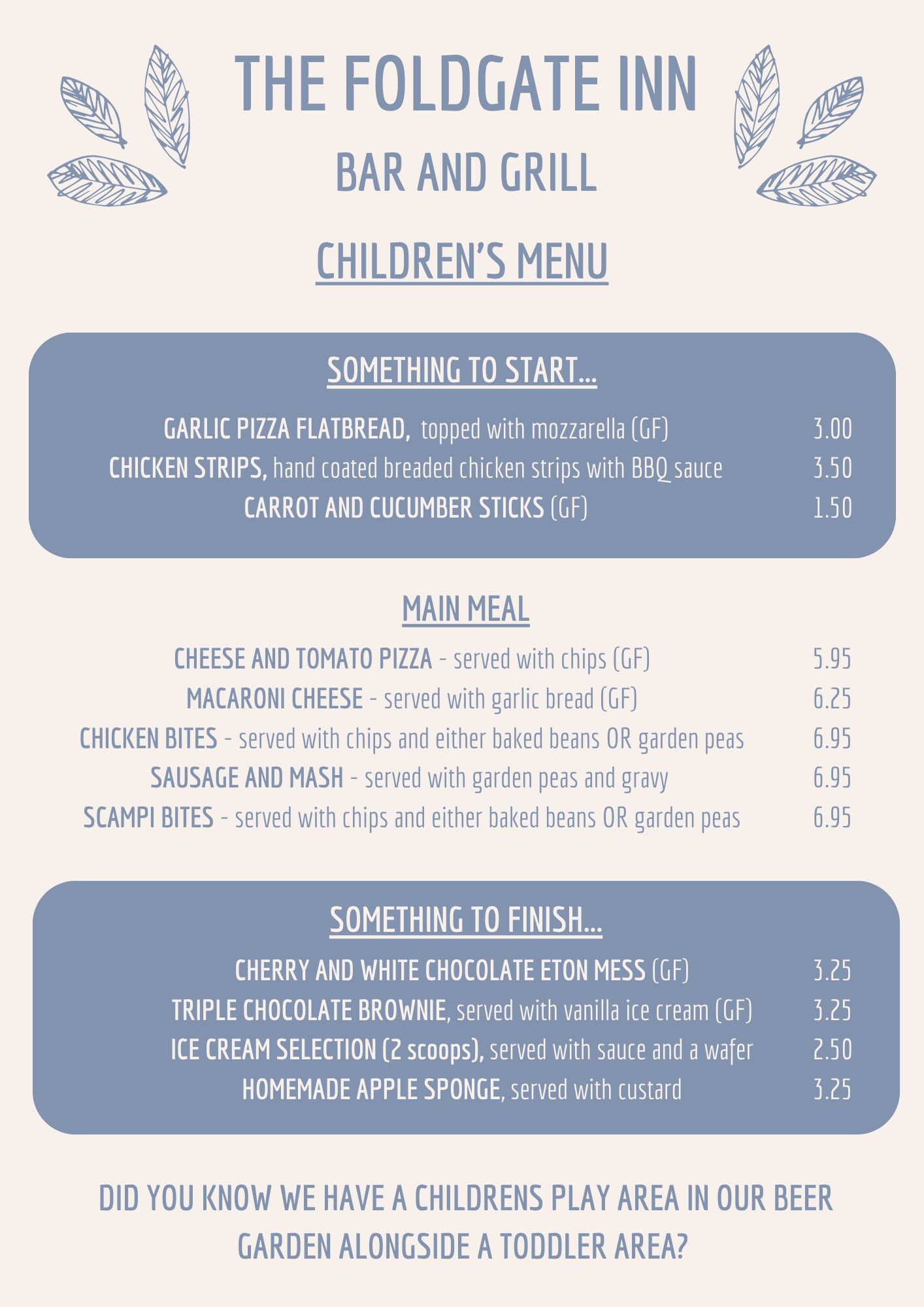 Menu at The Foldgate Inn pub & bar, Stradsett