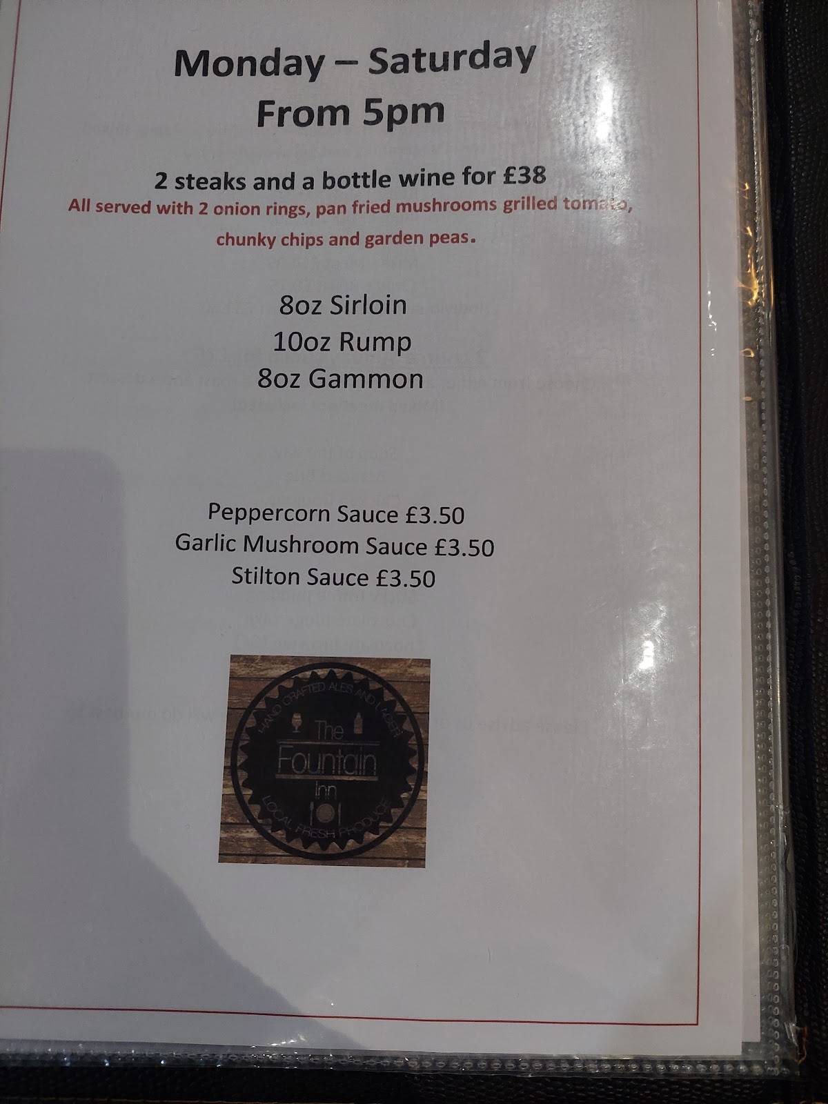 Menu at The Fountain Inn pub & bar, Gloucester