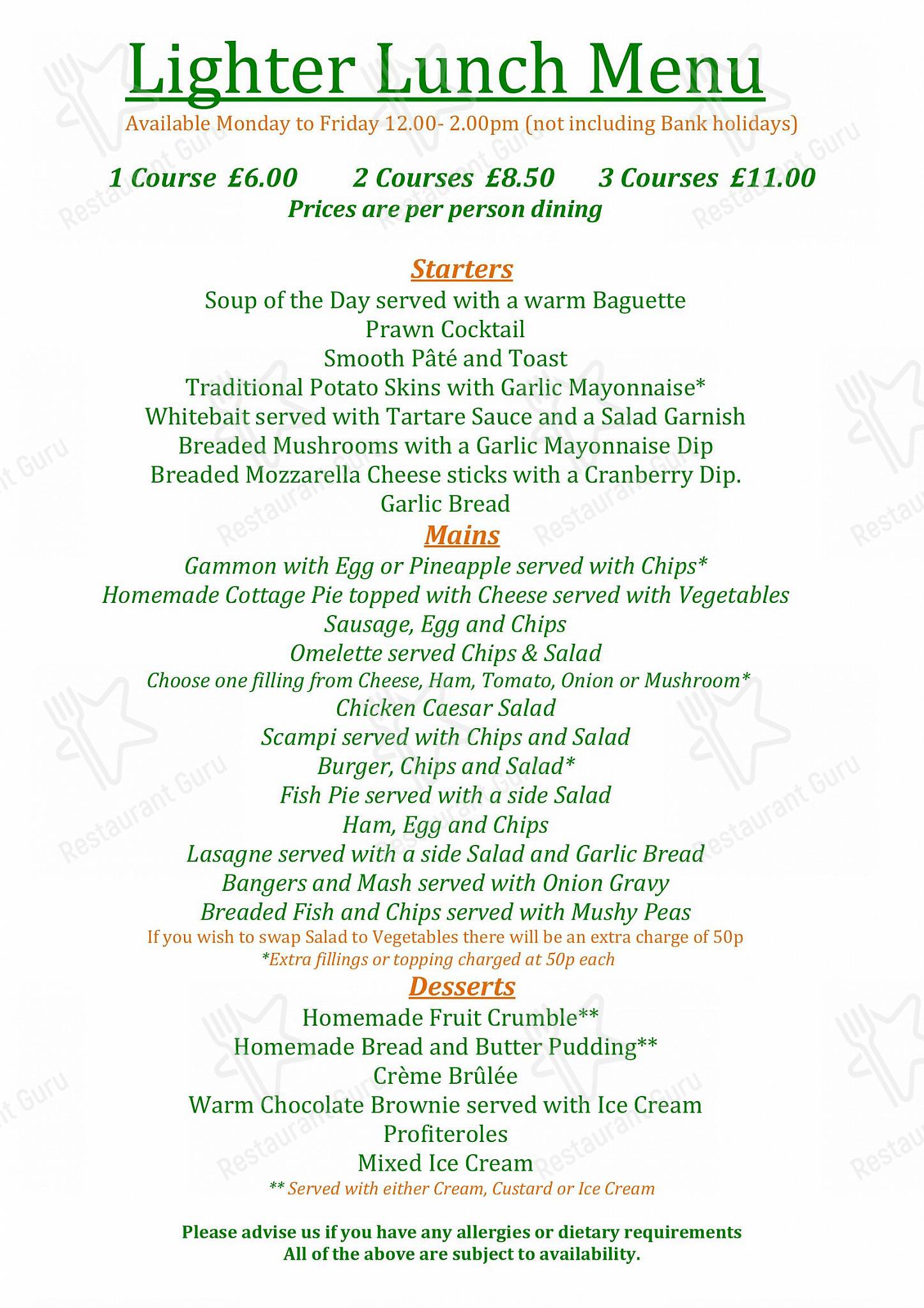 Menu at The Four Points pub & bar, Aldworth