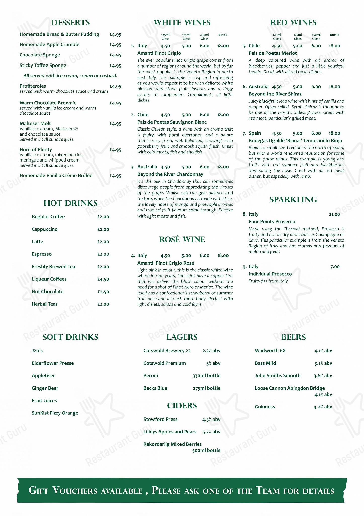 Menu at The Four Points pub & bar, Aldworth
