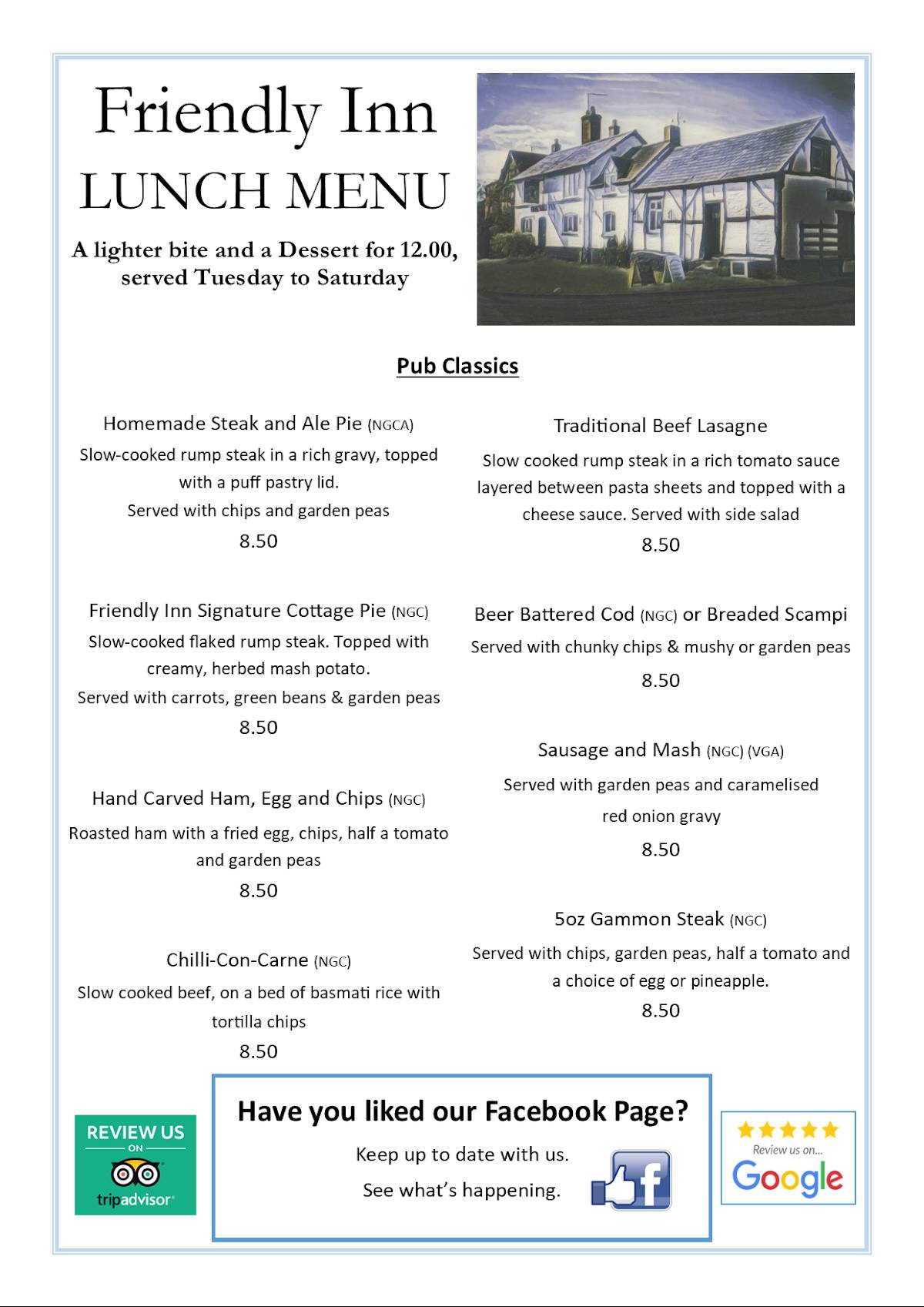 Menu at The Friendly Inn pub & bar, Stretton-on-Dunsmore