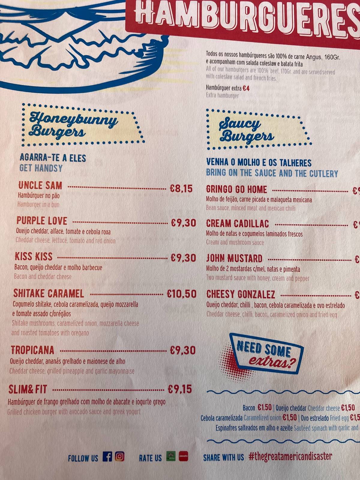 Menu em The Great American Disaster pub & Bar, Lisboa