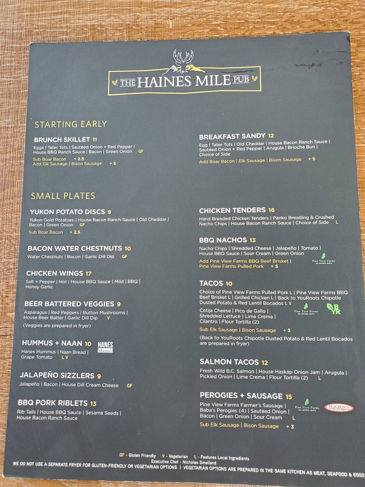 Menu at The Haines Mile Pub, Saskatoon, Meadows Pkwy #20