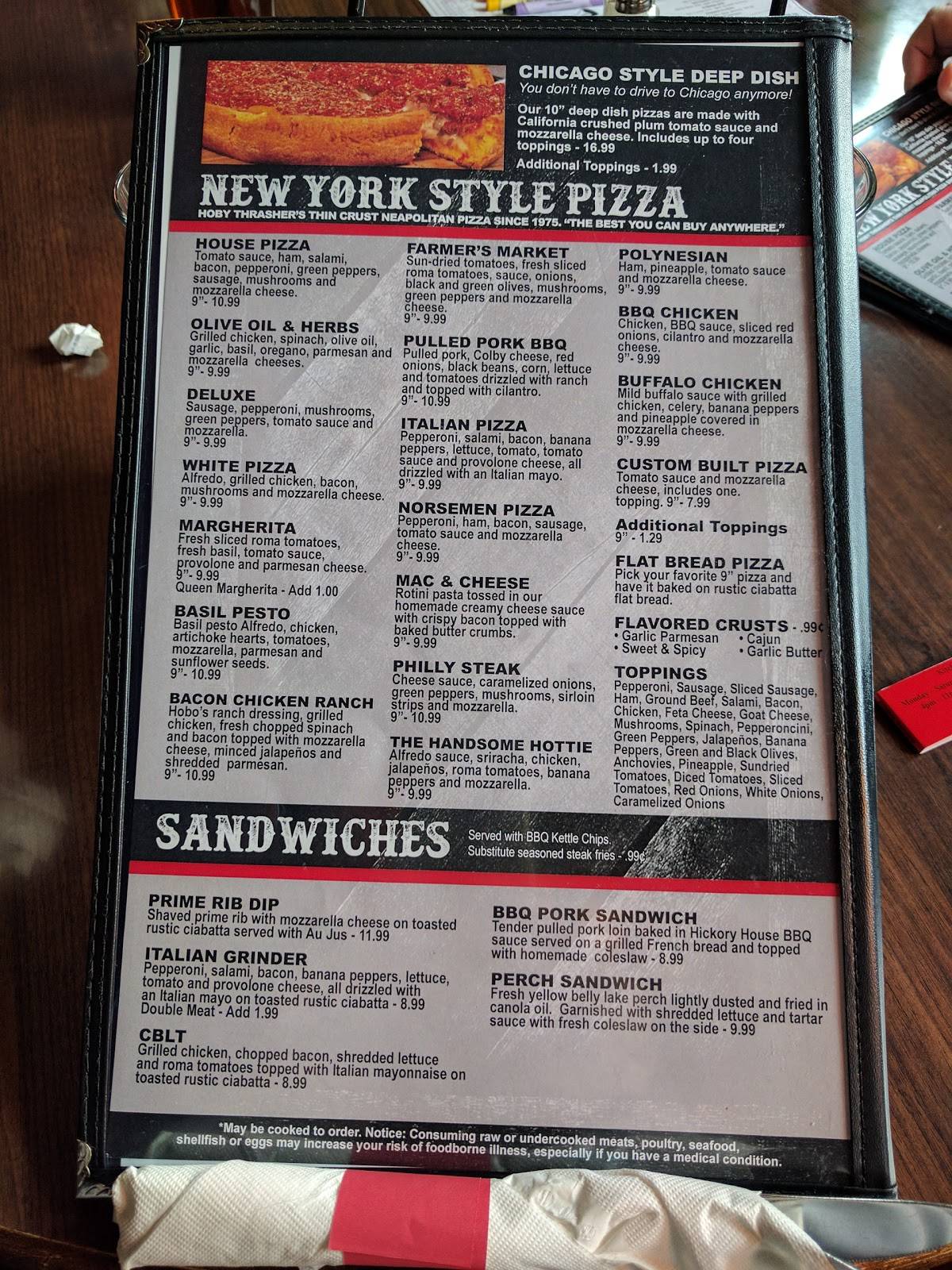 Menu at The Handsome Hobo Restaurant & Bar, Muskegon
