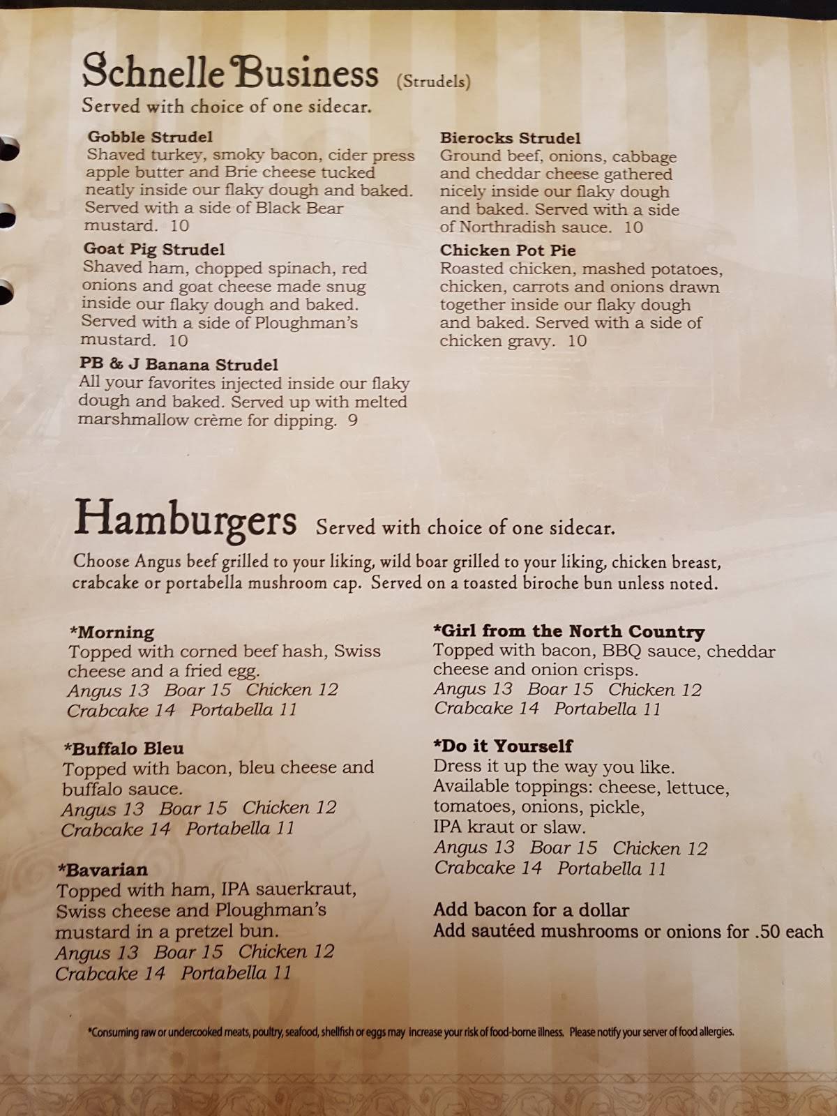 Menu at The Harmony Inn pub & bar, Harmony