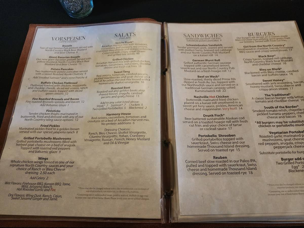 Menu at The Harmony Inn pub & bar, Harmony