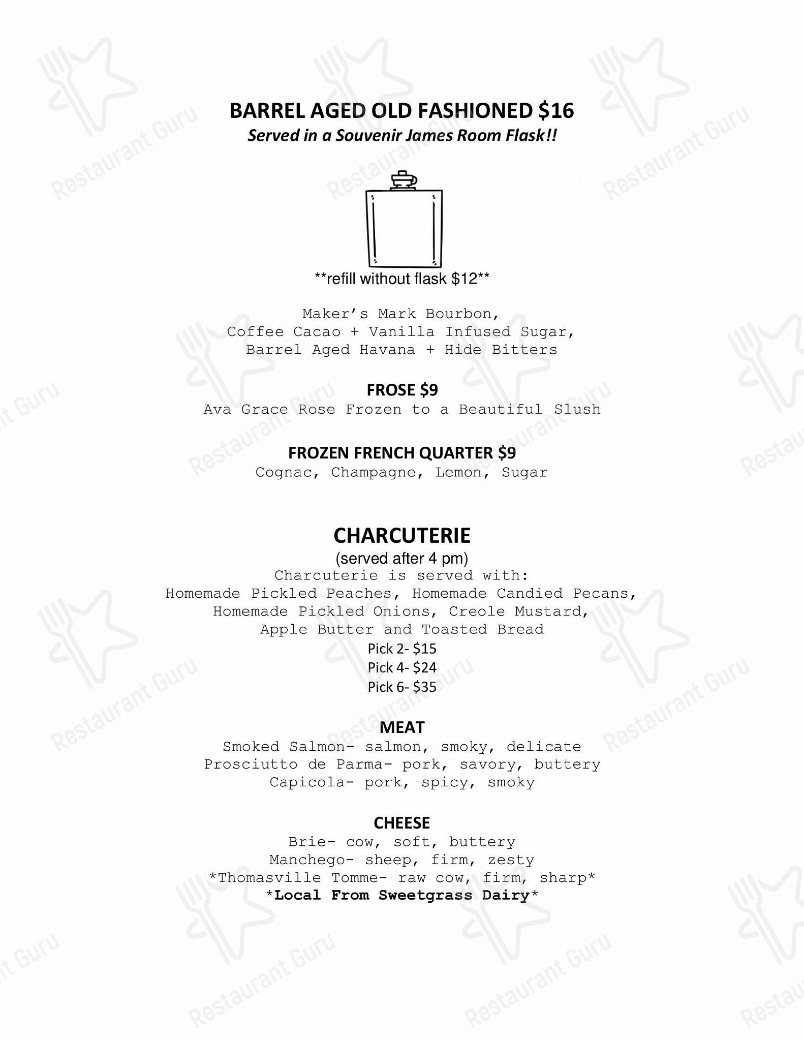 Menu at The James Room pub & bar, Atlanta, 661 Auburn Ave NE STE 280
