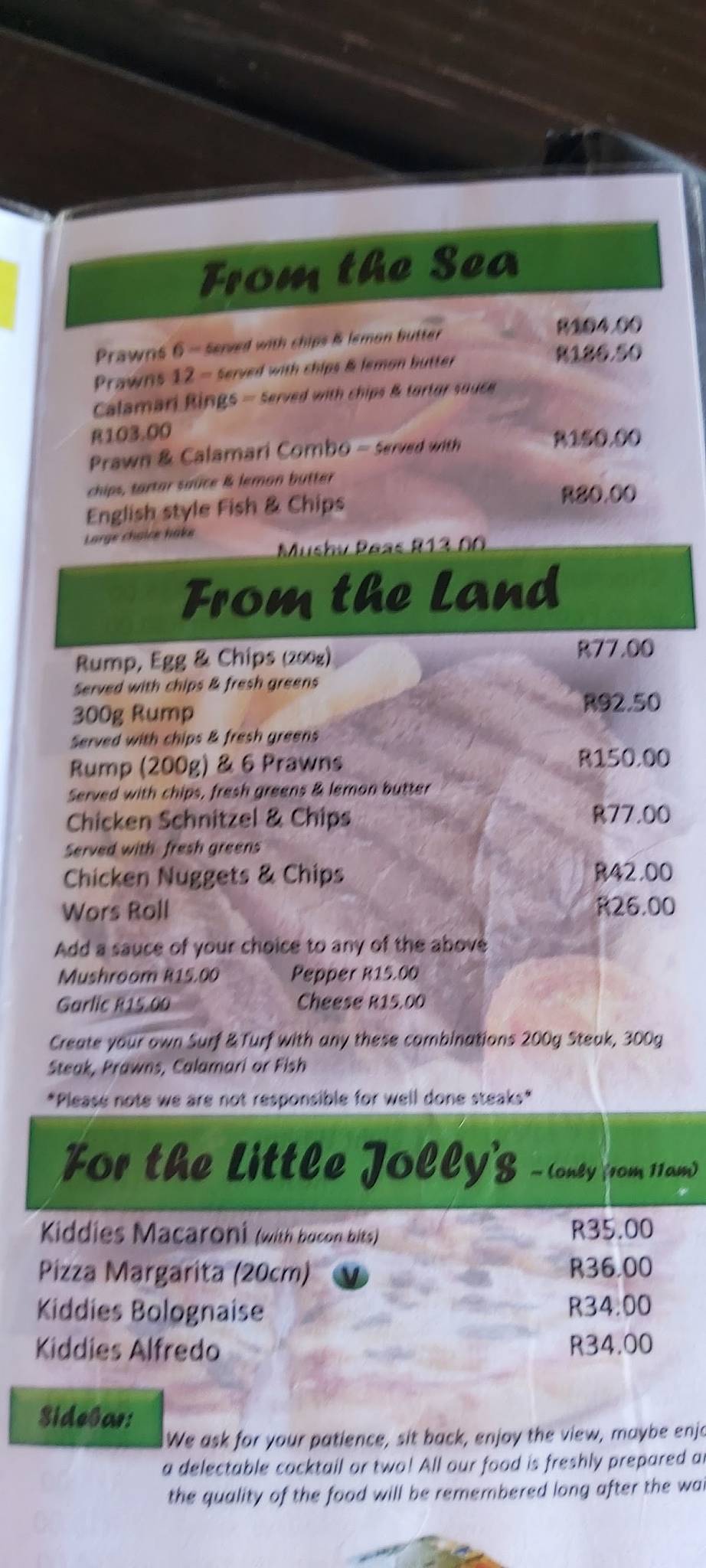 Menu at The Jolly Roger Fun Pub & Grub, Hibberdene