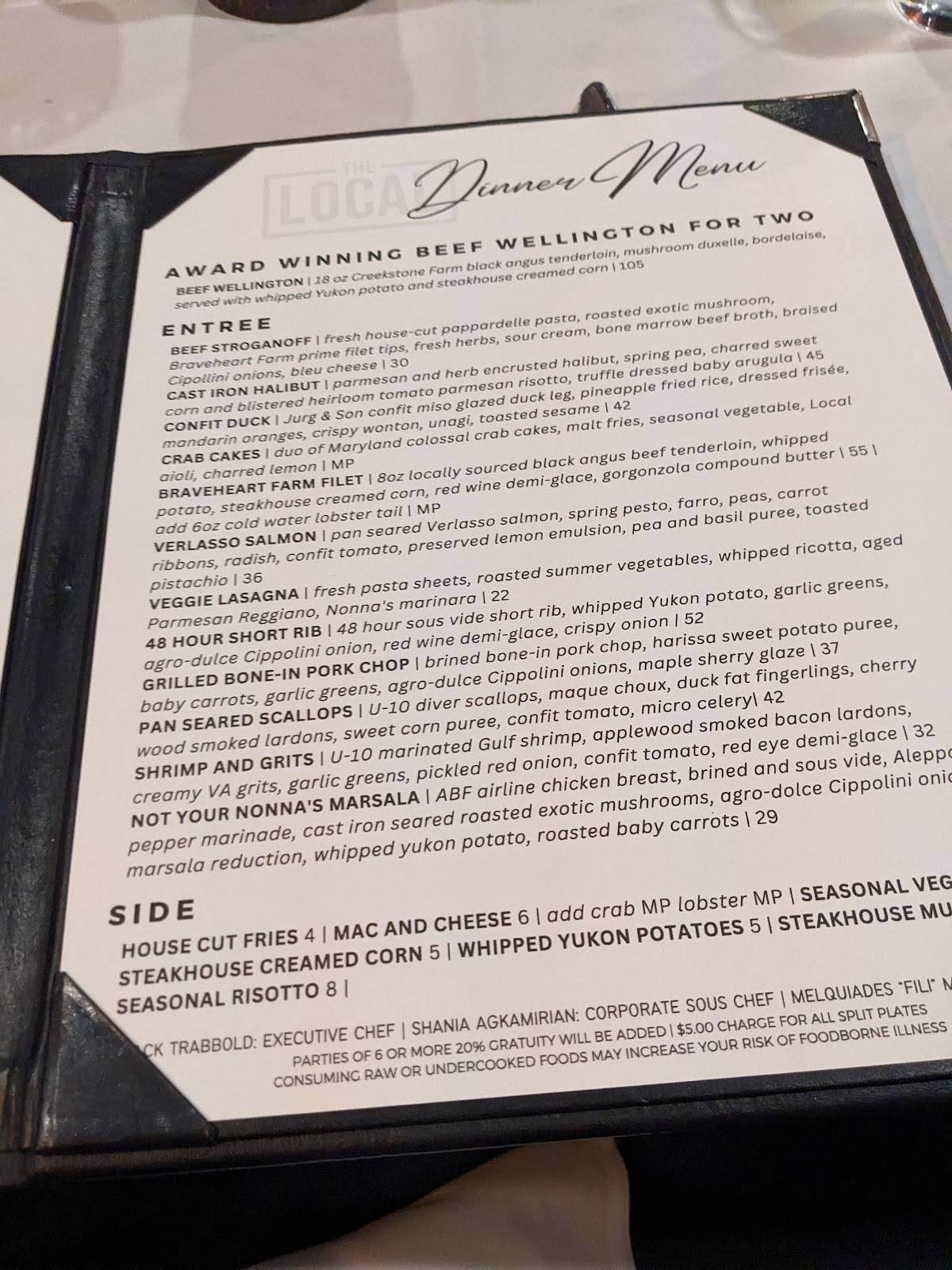 Menu at The Local restaurant, Fallston