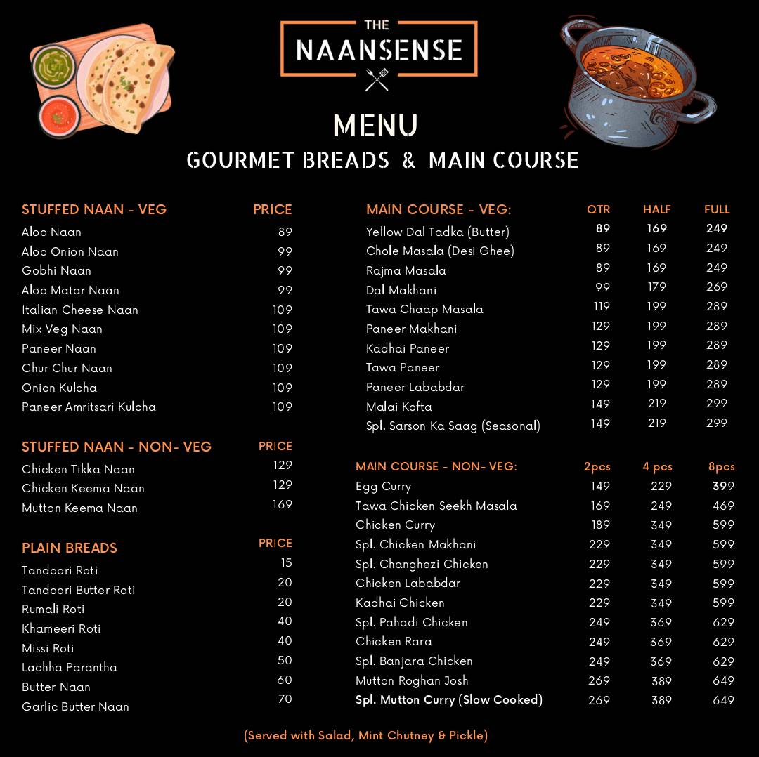 Menu at The NaanSense, Gurugram