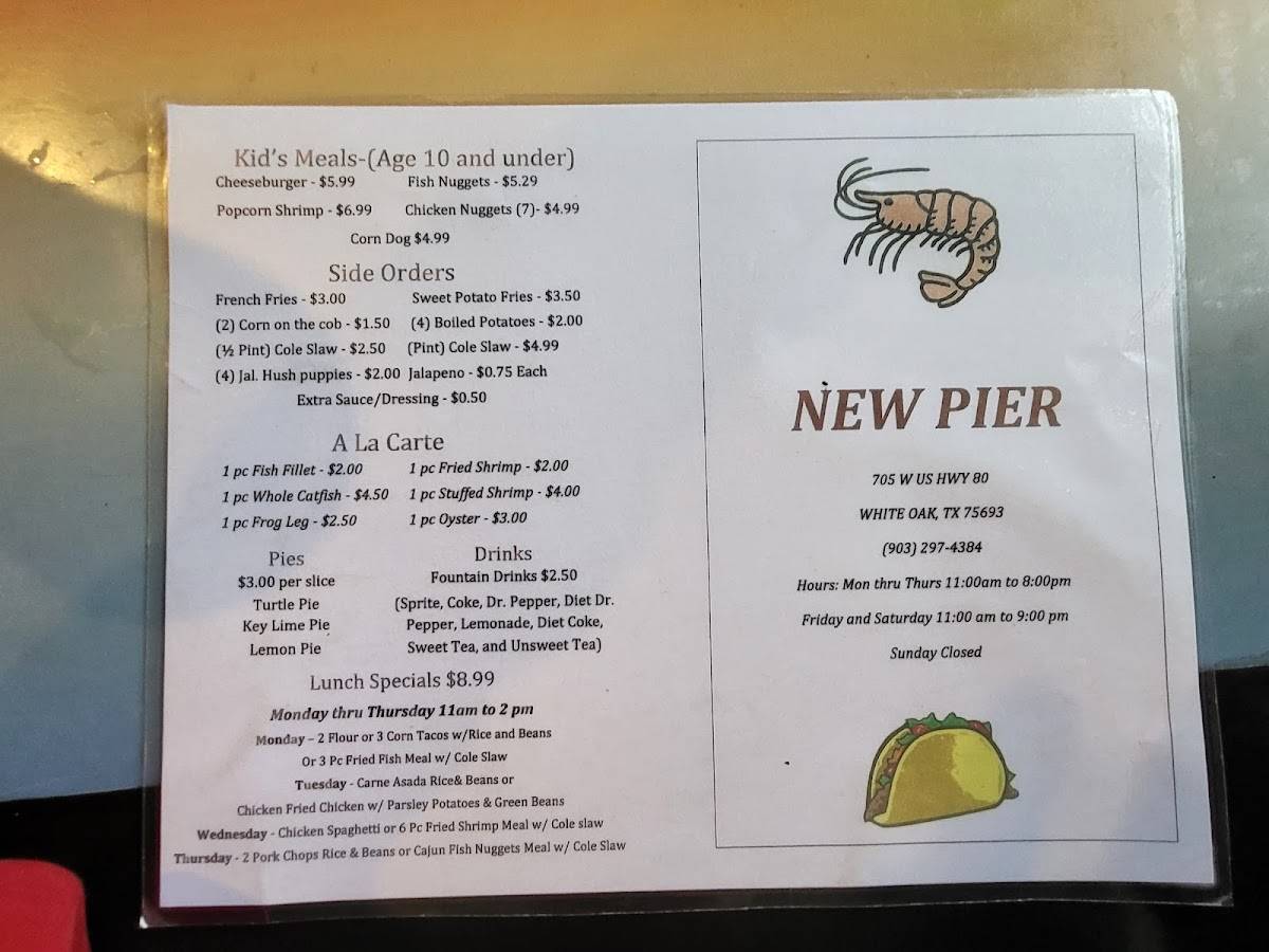 Menu at The New Pier restaurant, White Oak