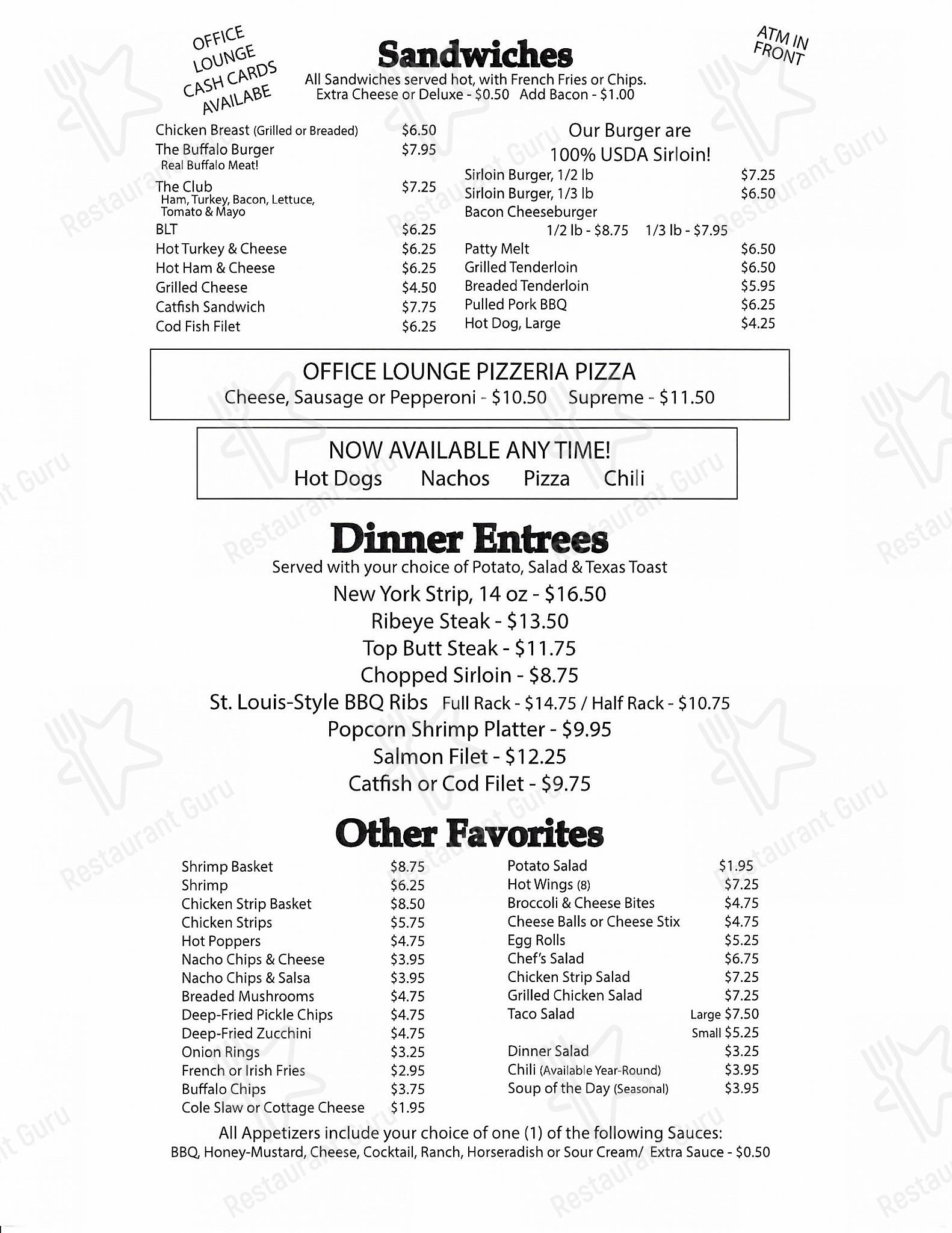 Menu at The Office Lounge & Liquor Store pub & bar, Bloomington