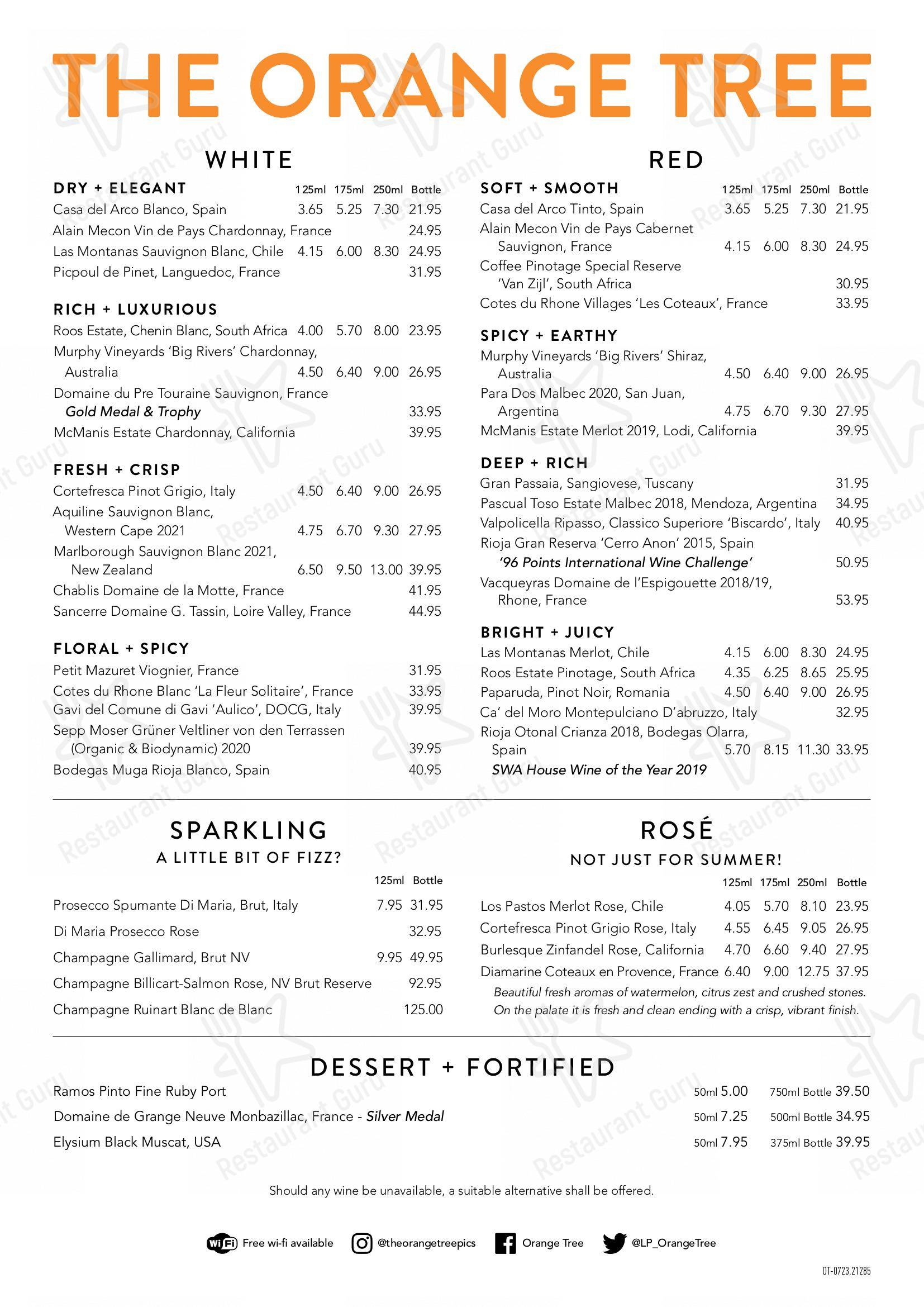 Menu at The Orange Tree pub & bar, Solihull, Warwick Rd