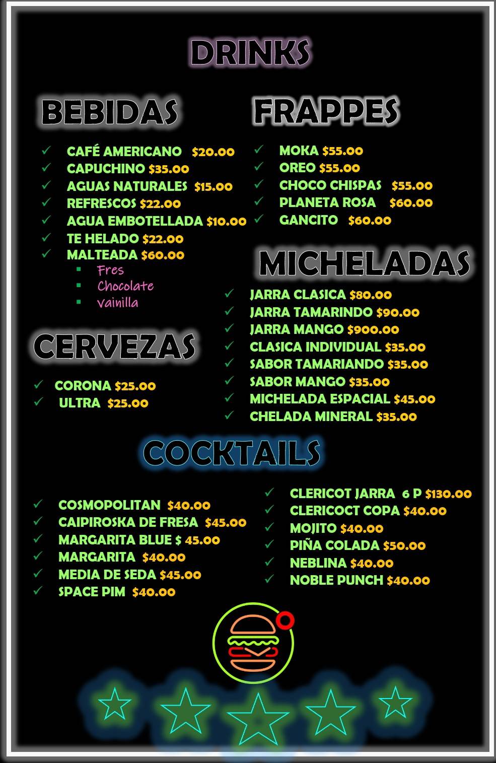 Menu at The Orbit Snacks - Bar - Cafe, Acala