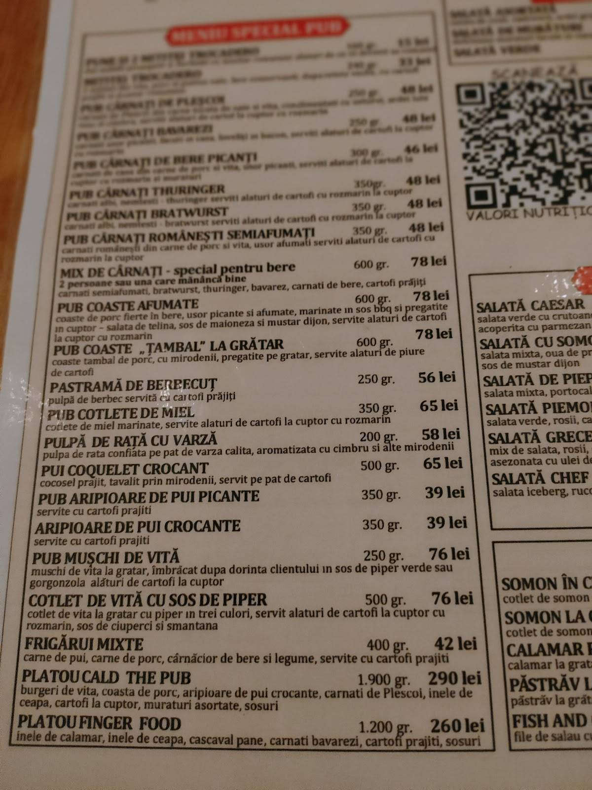 Menu at The PUB Bucharest, Bucharest