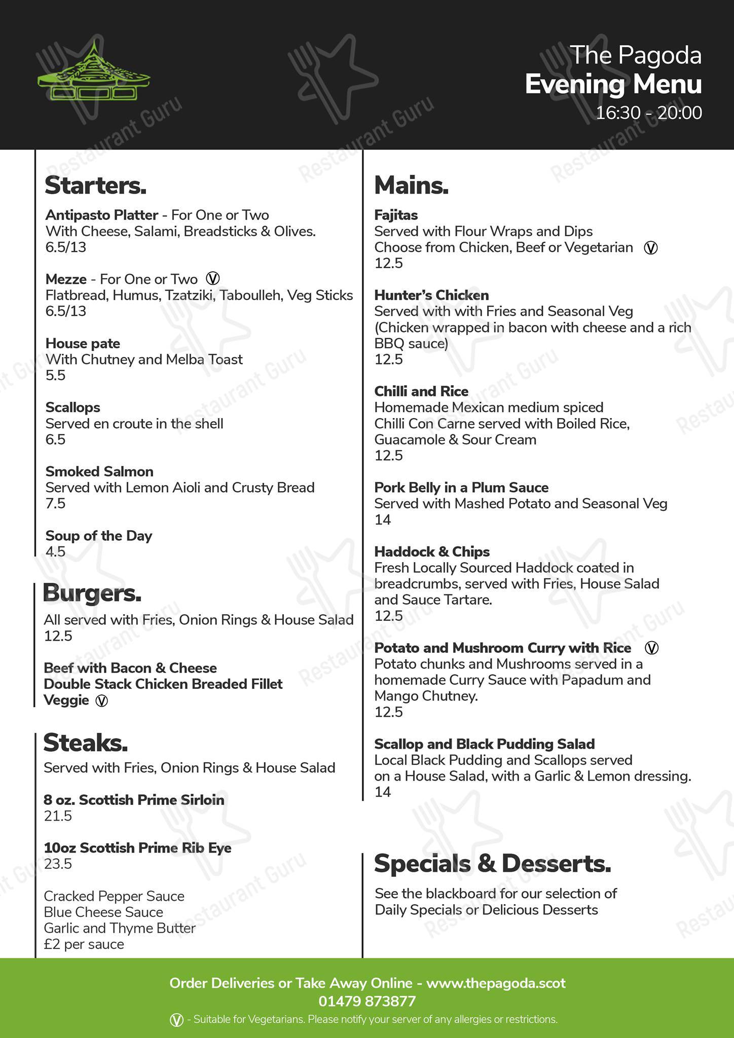Menu at The Pagoda pub & bar, Grantown-on-Spey