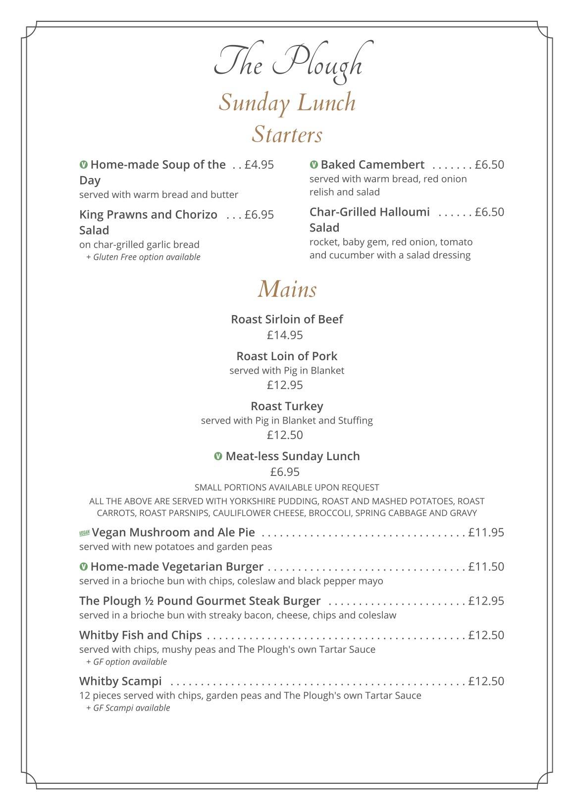 Menu at The Plough pub & bar, Whitby, 180 Coach Rd