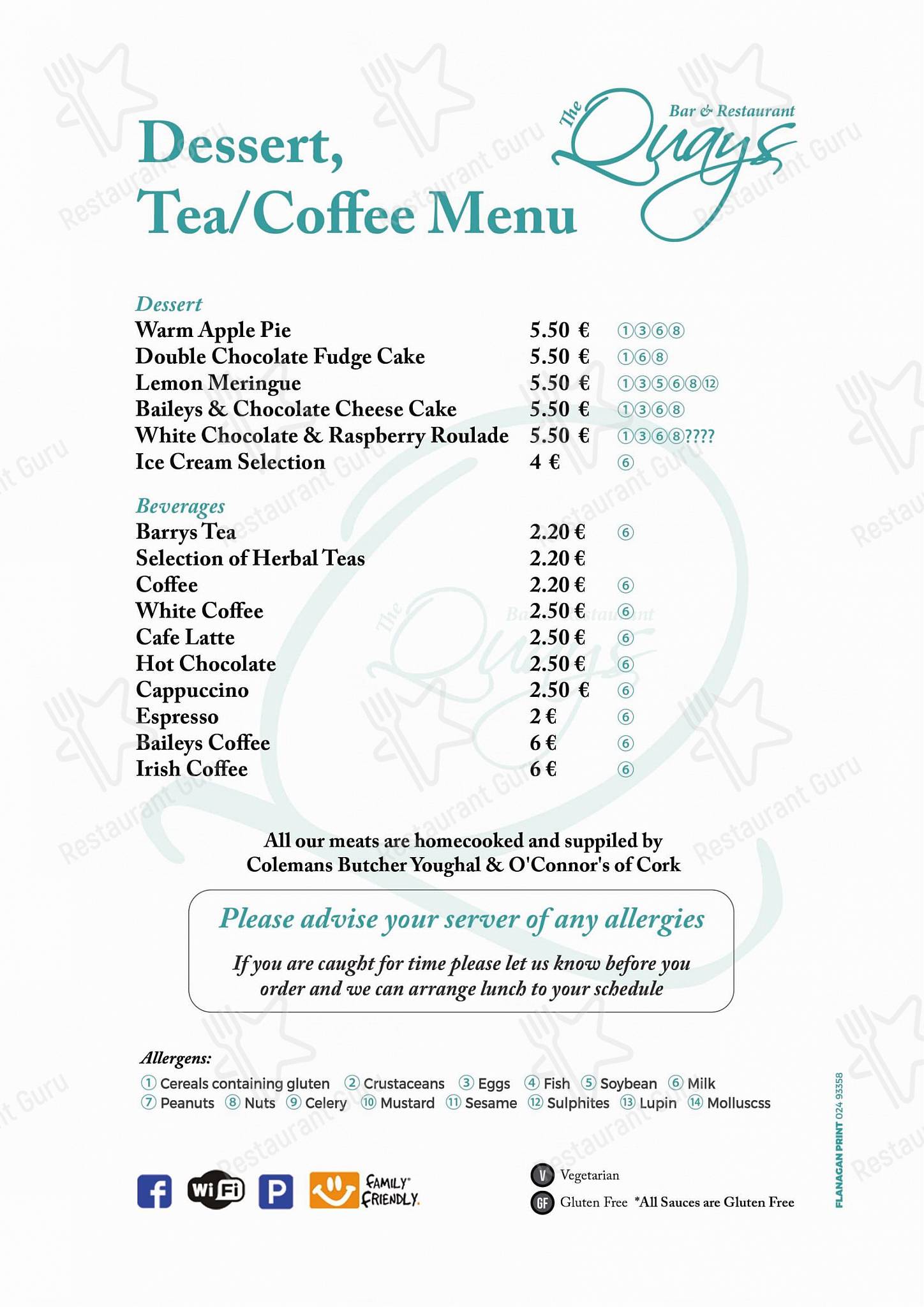 Menu at The Quays pub & bar, Youghal