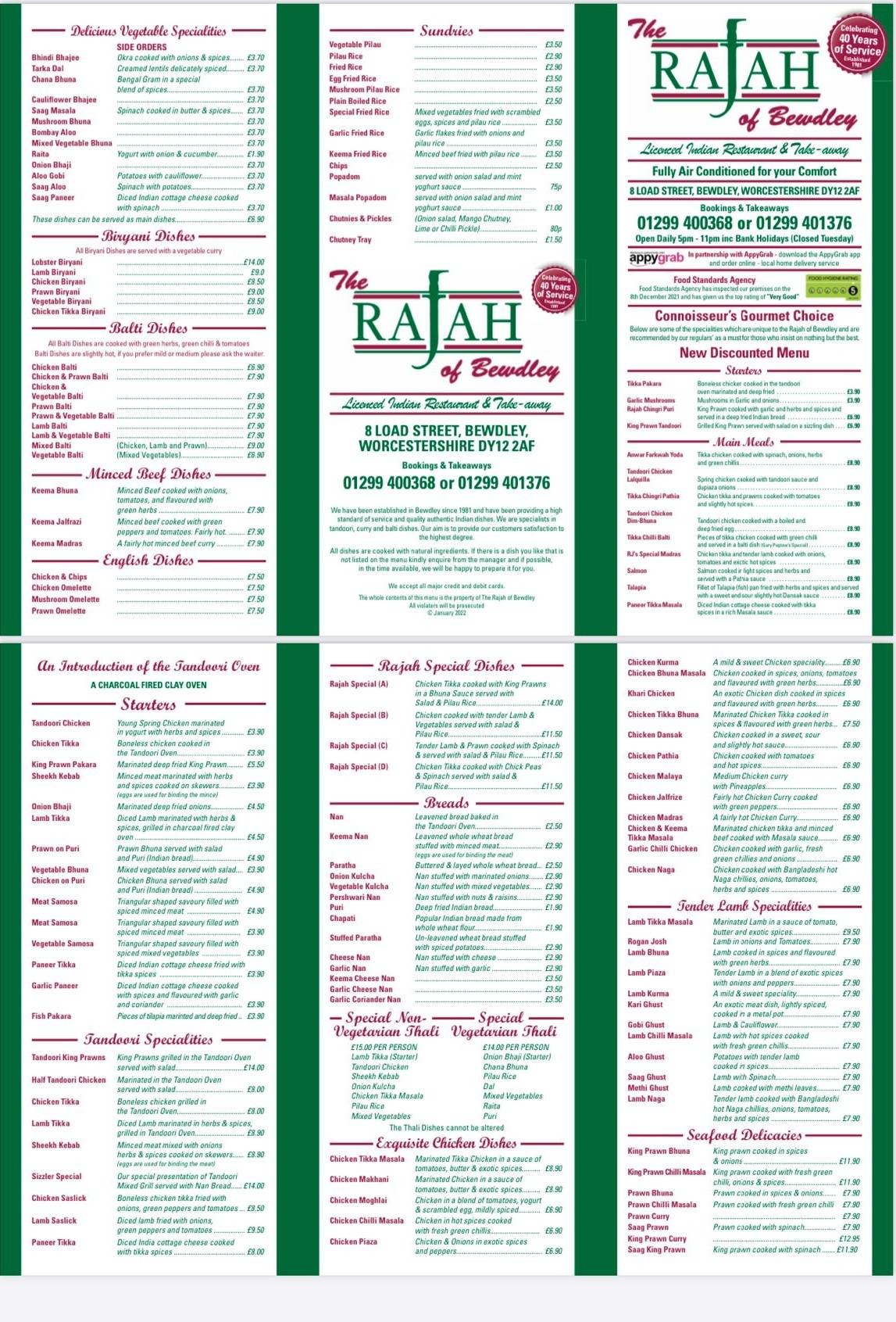 Menu at The Rajah Restaurant & Takeaway, Bewdley