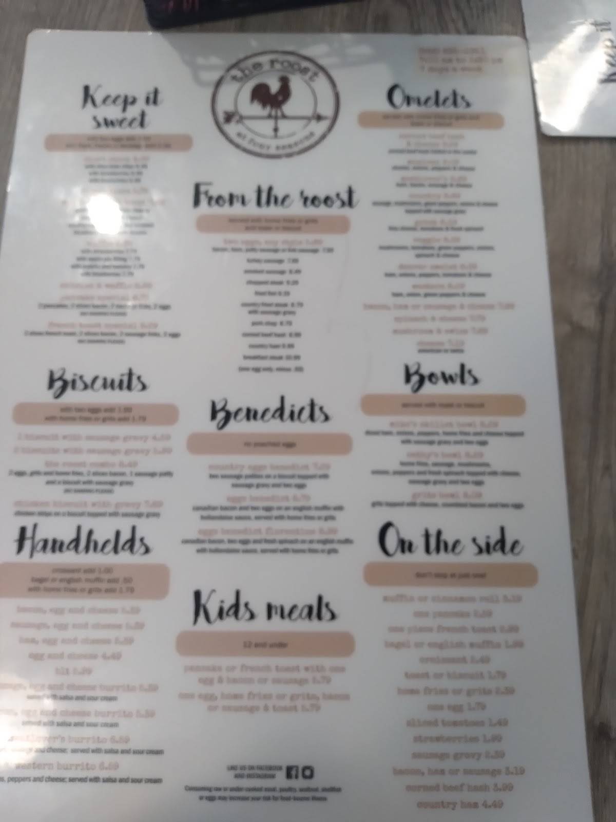 Menu at The Roost at Four Seasons restaurant, Frostproof, US Hwy 27