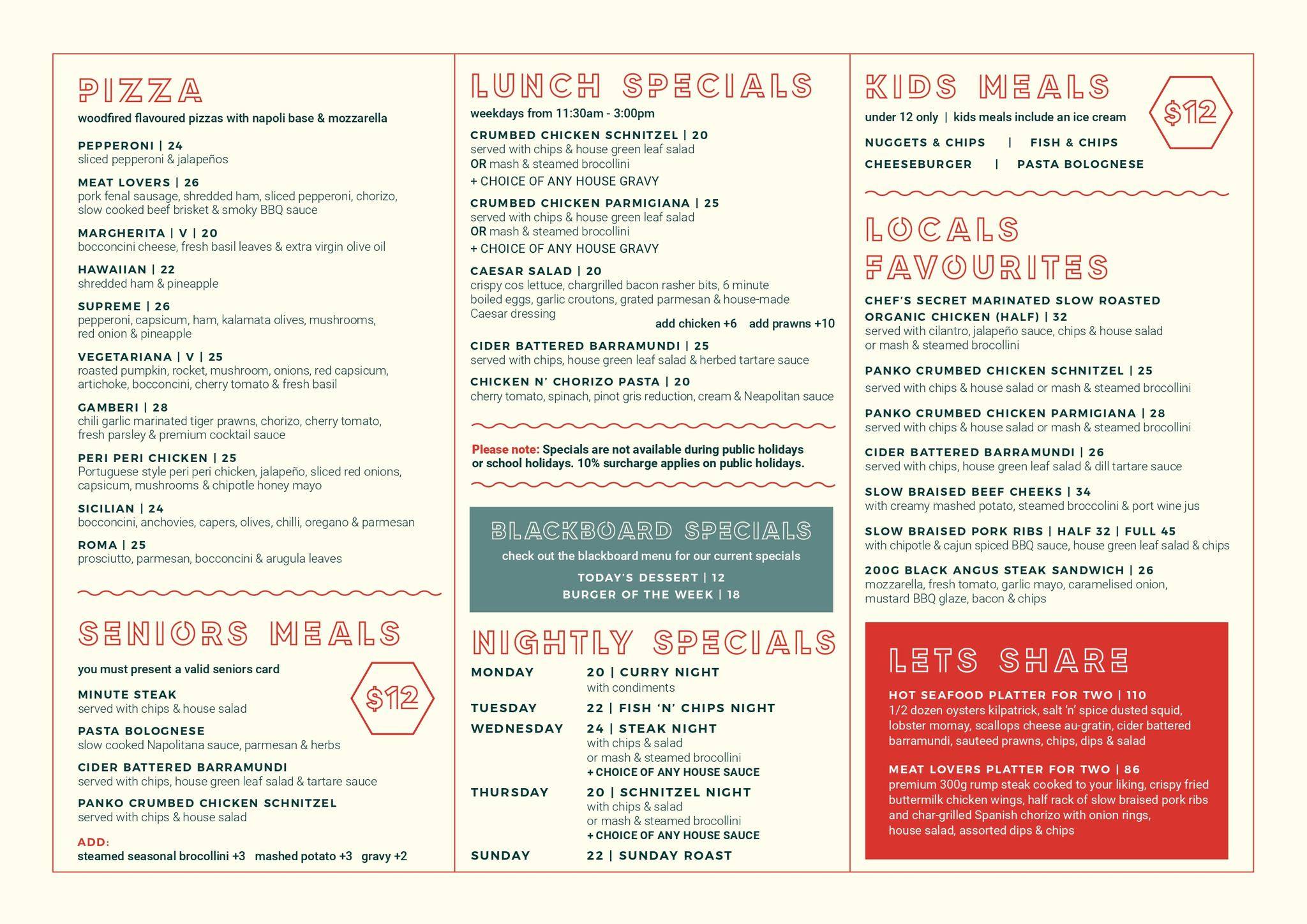 Menu at The Salamander Hotel restaurant, Salamander Bay