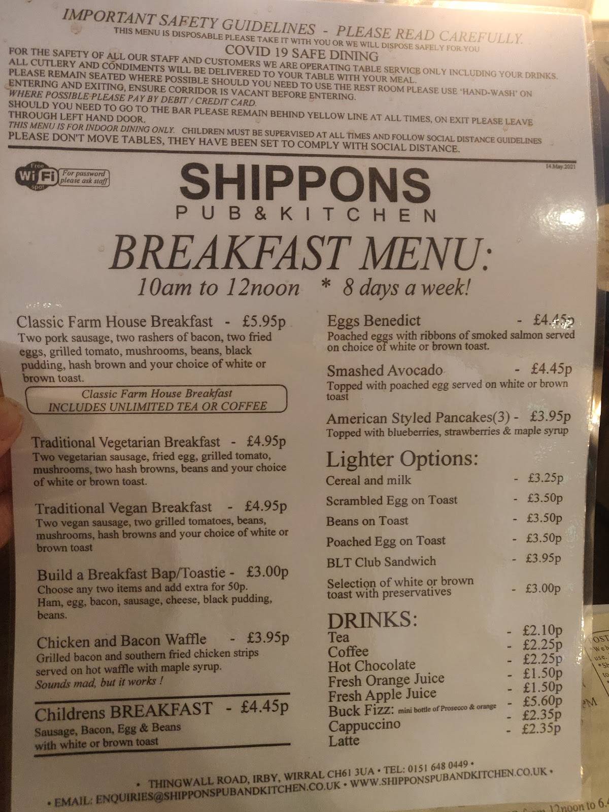 Menu at The Shippons Pub & Kitchen, Birkenhead, 8A Thingwall Rd