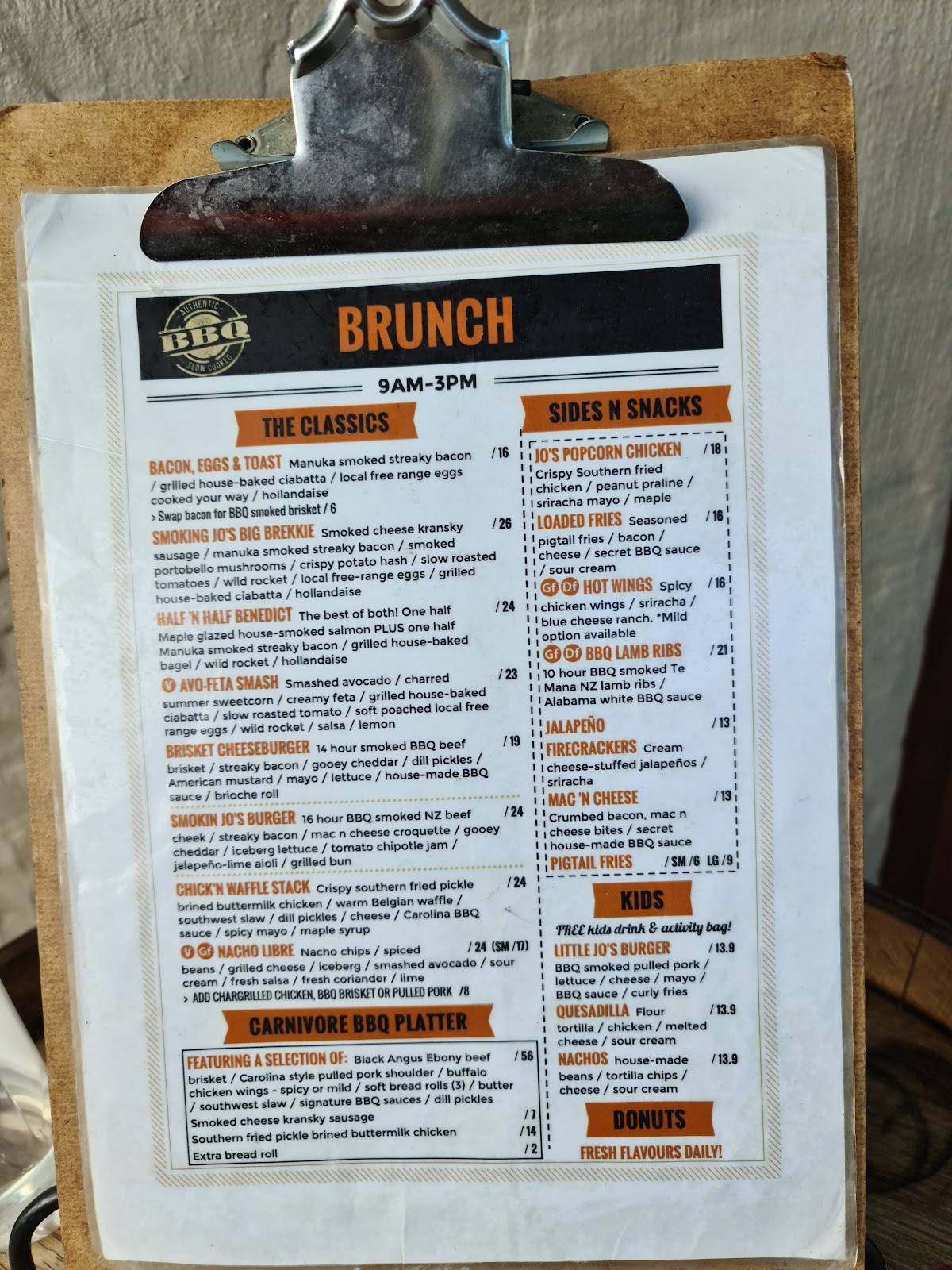 Menu at The Smoking Barrel, Motueka