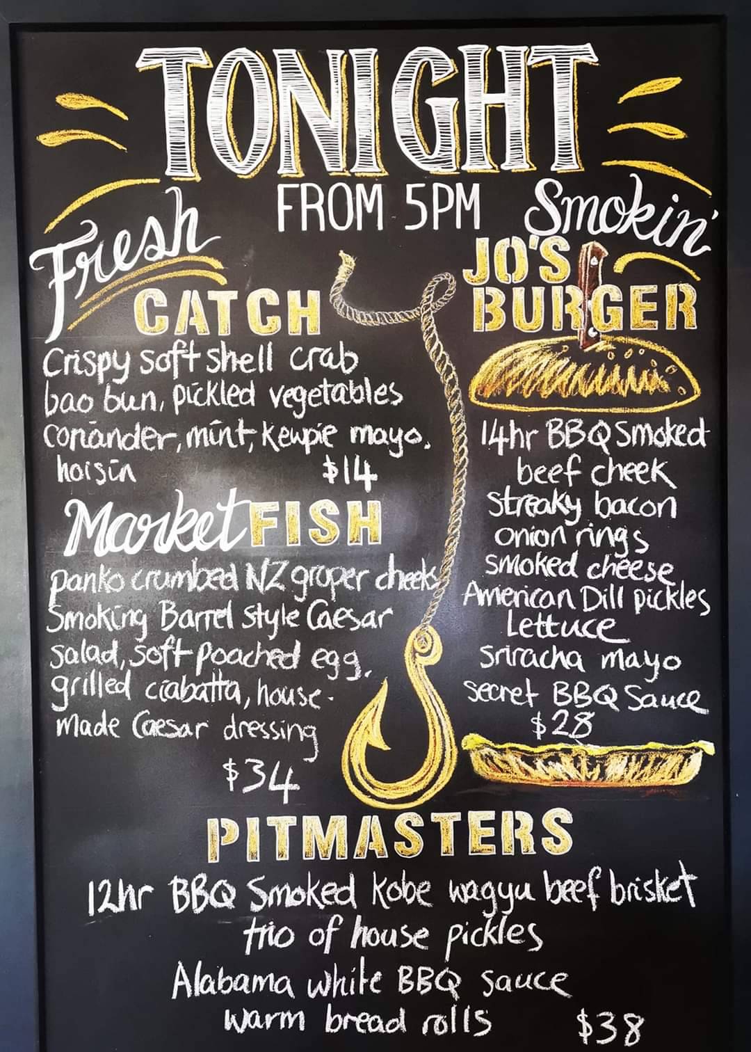 Menu at The Smoking Barrel, Motueka