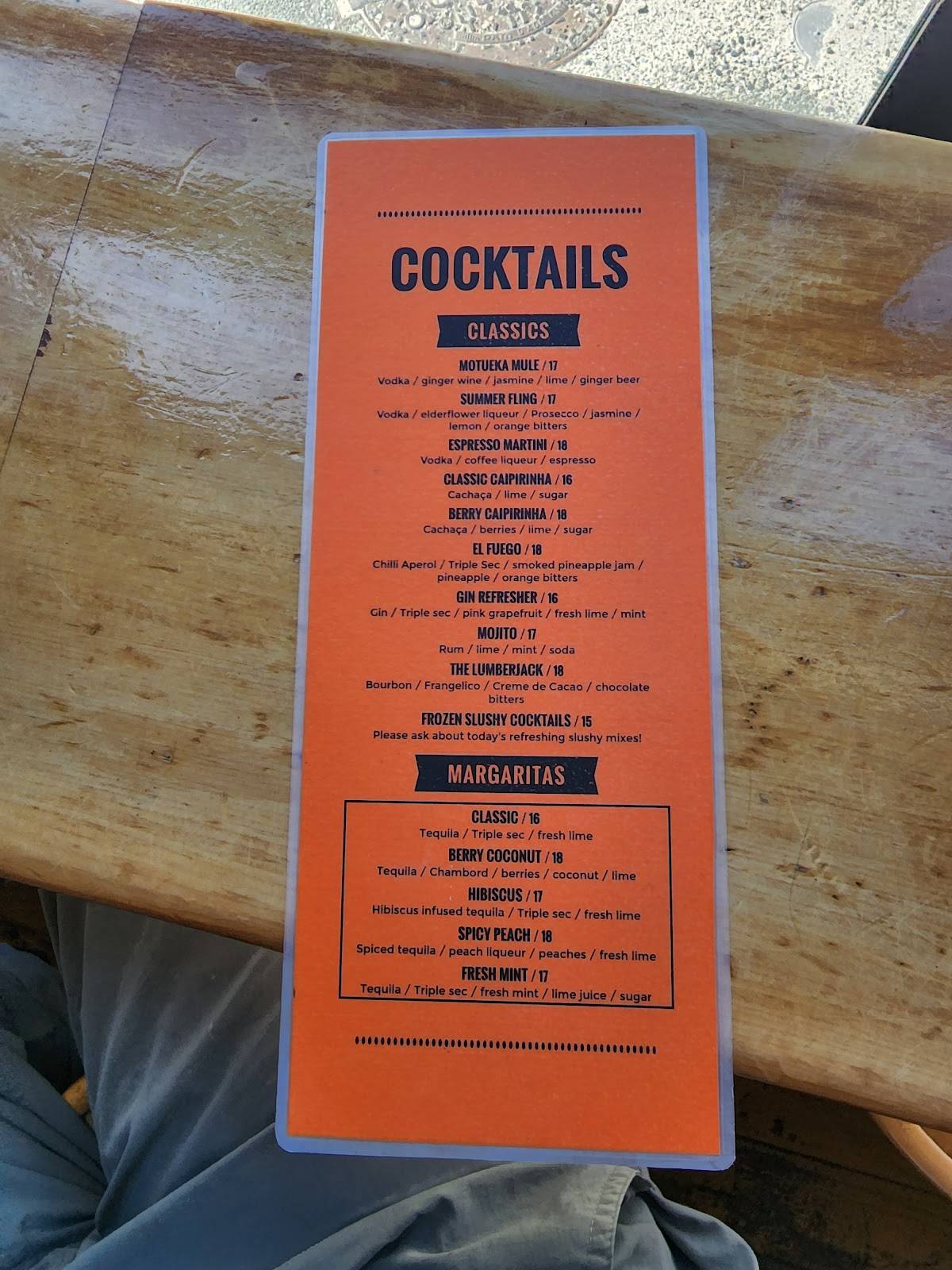 Menu at The Smoking Barrel, Motueka